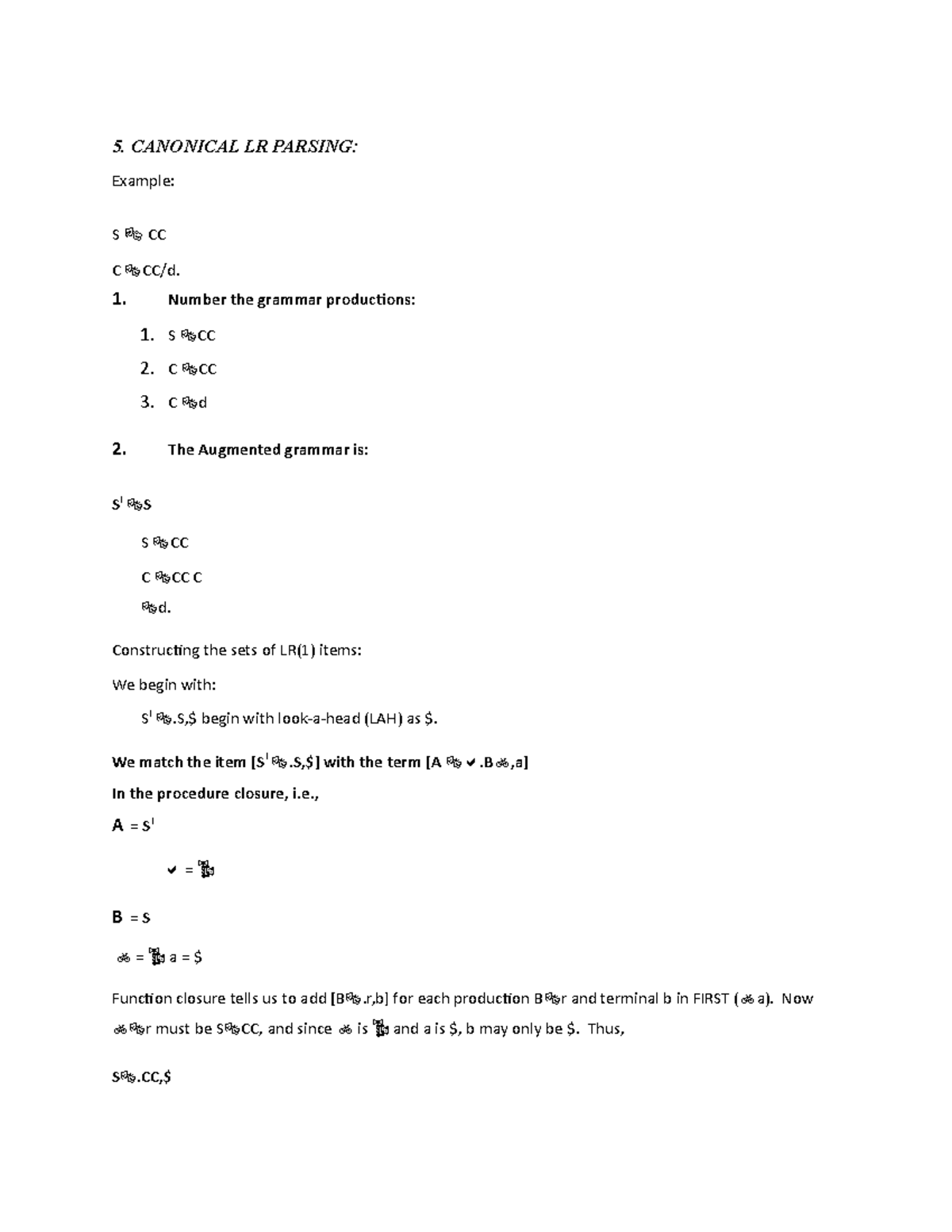5 Canonical LR Parsing - 5. CANONICAL LR PARSING: Example: S CC C CC/d ...