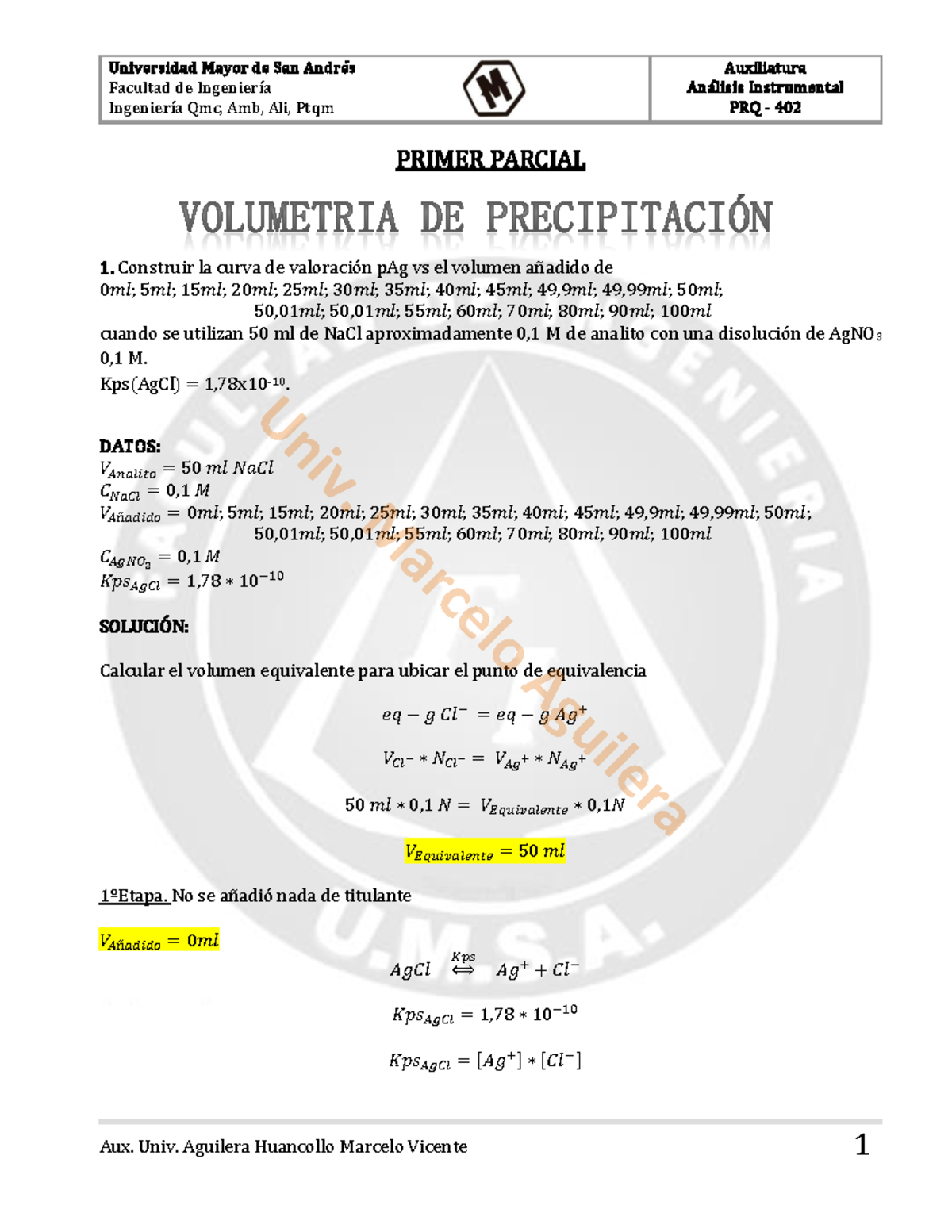 3 Volumetria - ejercicios - Facultad de Ingeniería Ingeniería Qmc, Amb ...