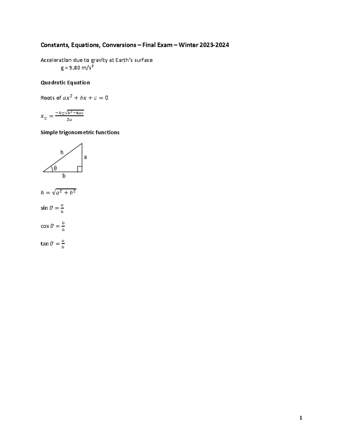Constants Equations Conversions - , .- 𝑎'*,, = !# #"# ! #- " 𝑎 ...