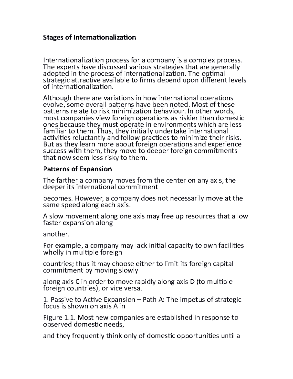 Stages of Internationalization and Patterns of Expansion - Stages of ...
