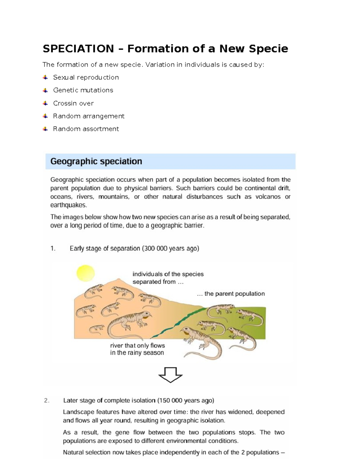 Speciation - SPECIATION – Formation of a New Specie The formation of a ...