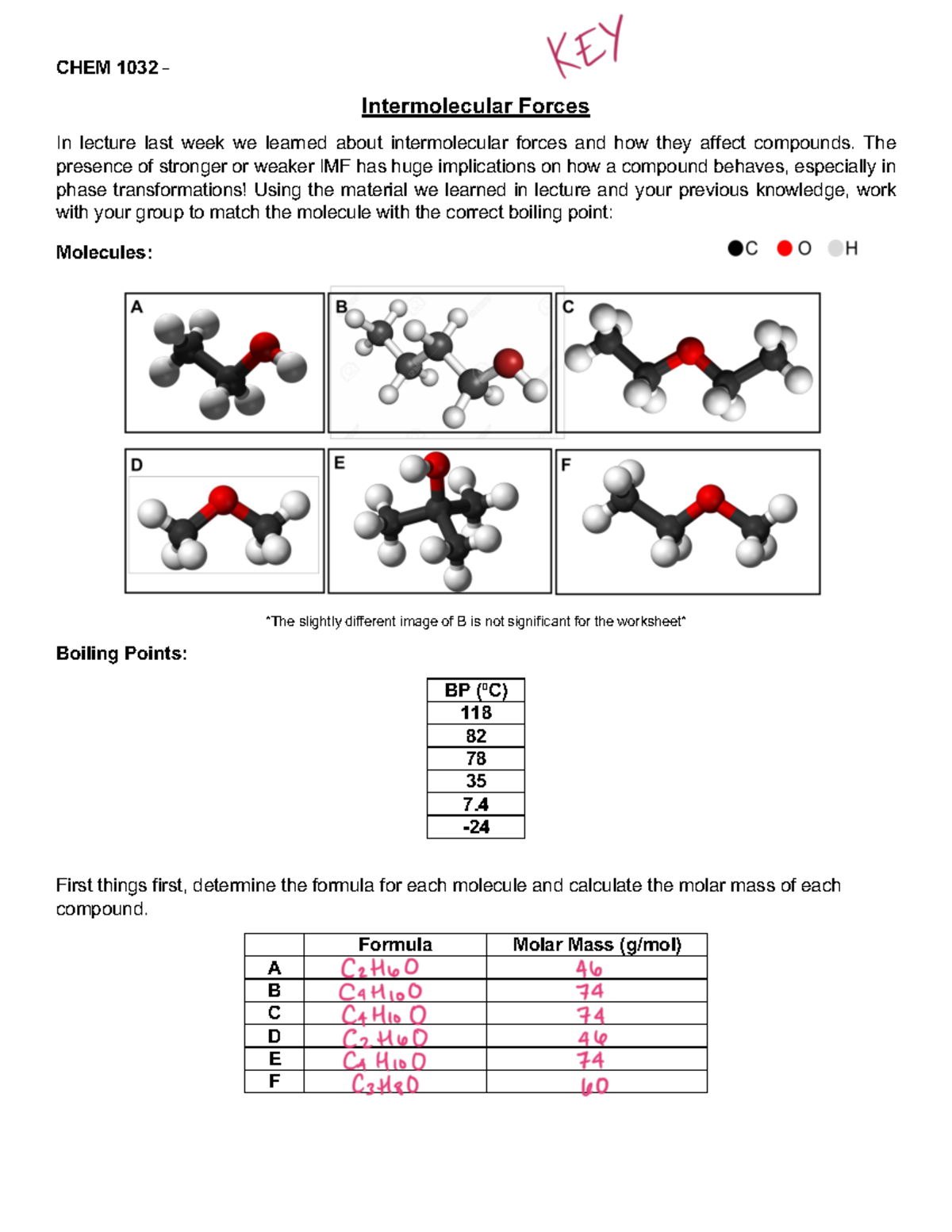 Week 2 Recitation Worksheet - key - CHEM 1032 – Cerkez – Fall 2022 Week ...