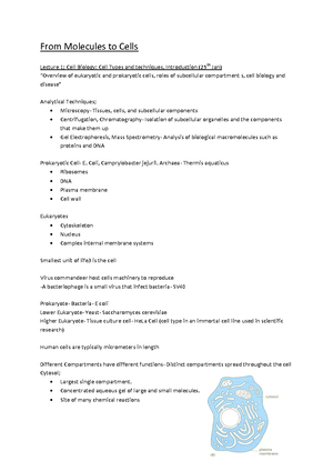 Lecture 1 notes - cells and organs basics - BIOL10232 - Studocu