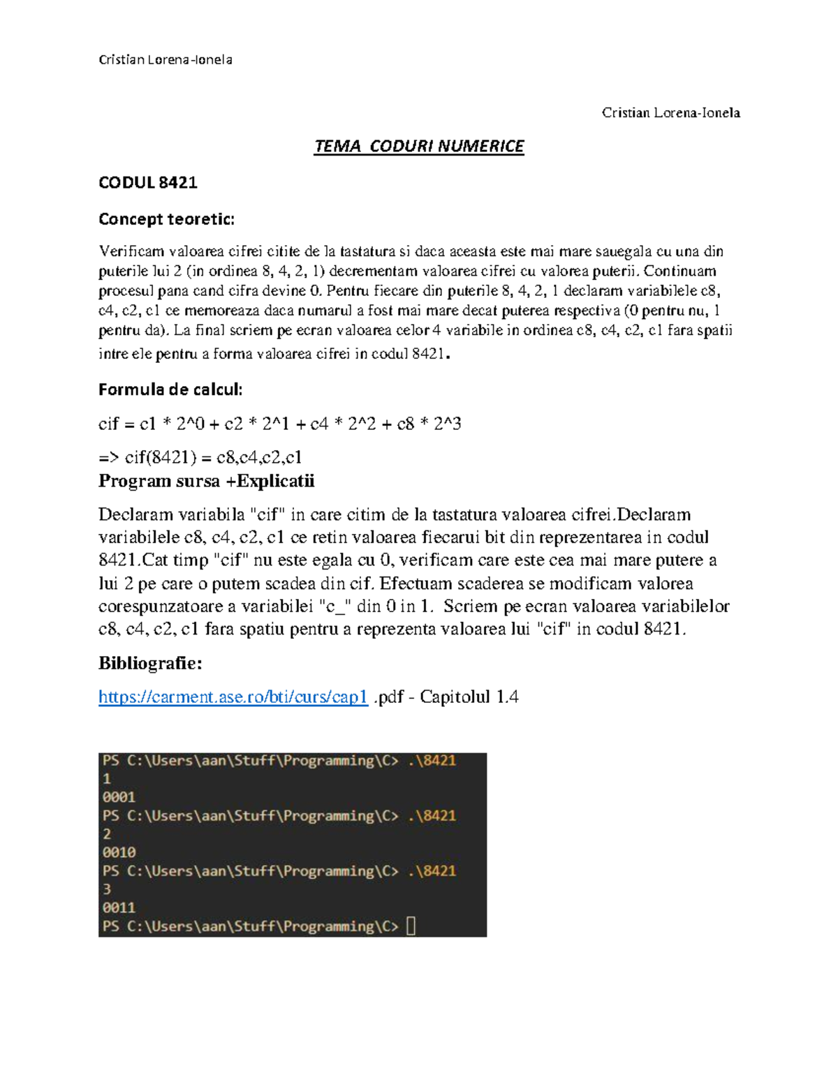 Tema bti coduri - tema - Cristian Lorena-Ionela TEMA CODURI NUMERICE ...