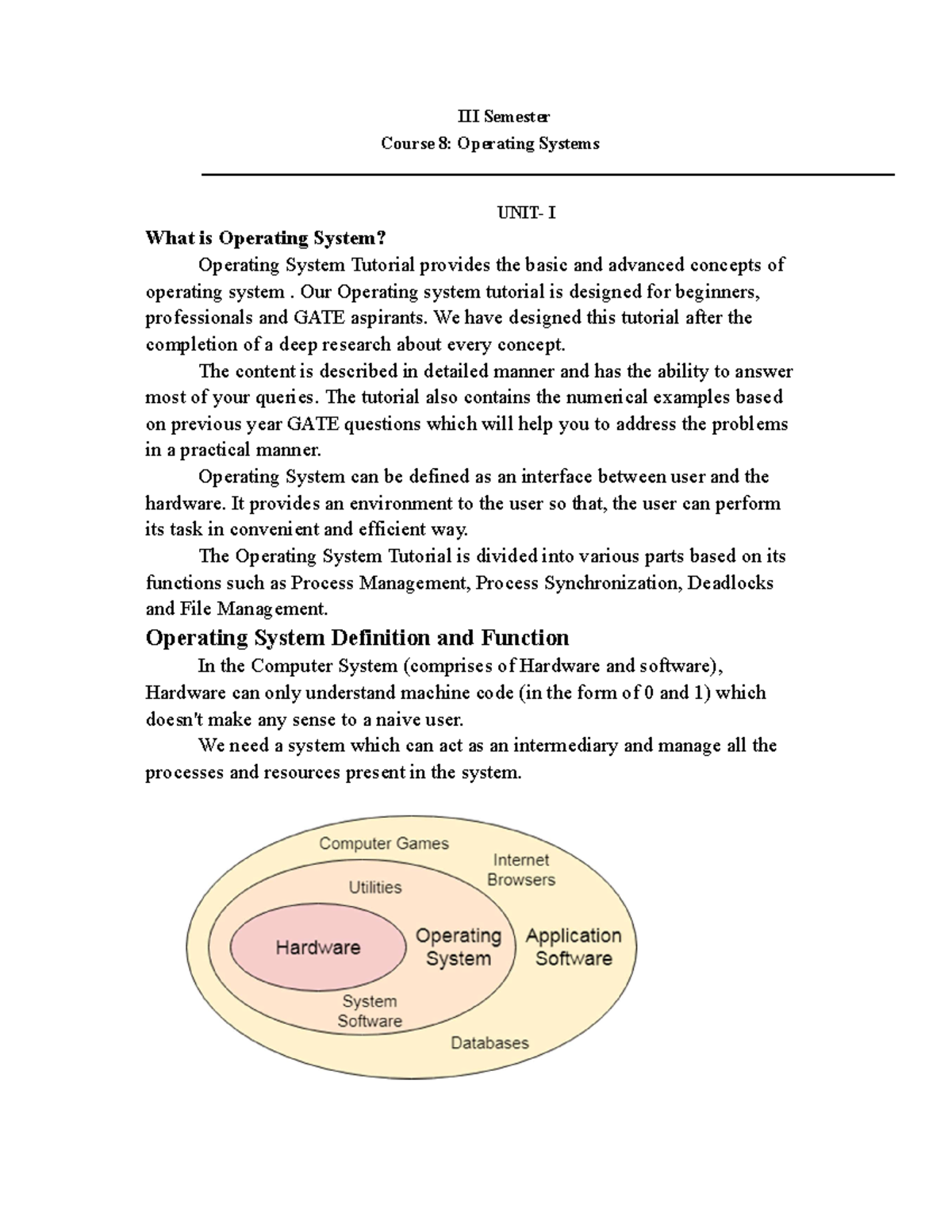 Operating System - III Semester Course 8: Operating Systems UNIT- I What is Operating System ...