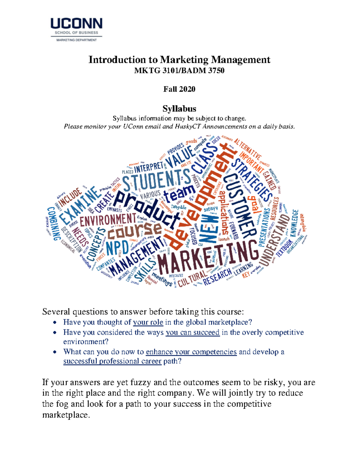 MKTG 3101 Introduction to Marketing Management Syllabus - Introduction ...