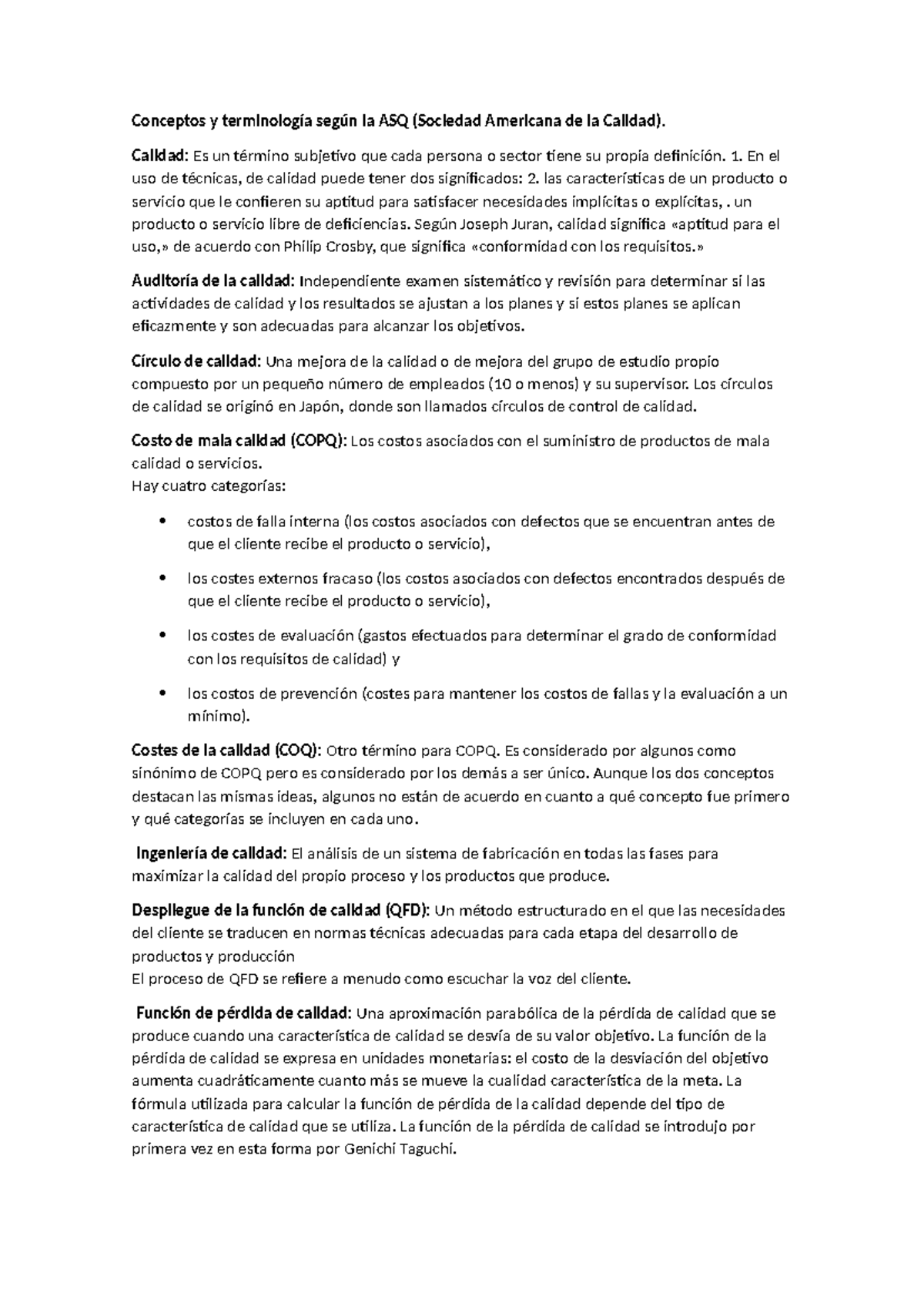 Conceptos y terminología según la ASQ - Conceptos y terminología según ...