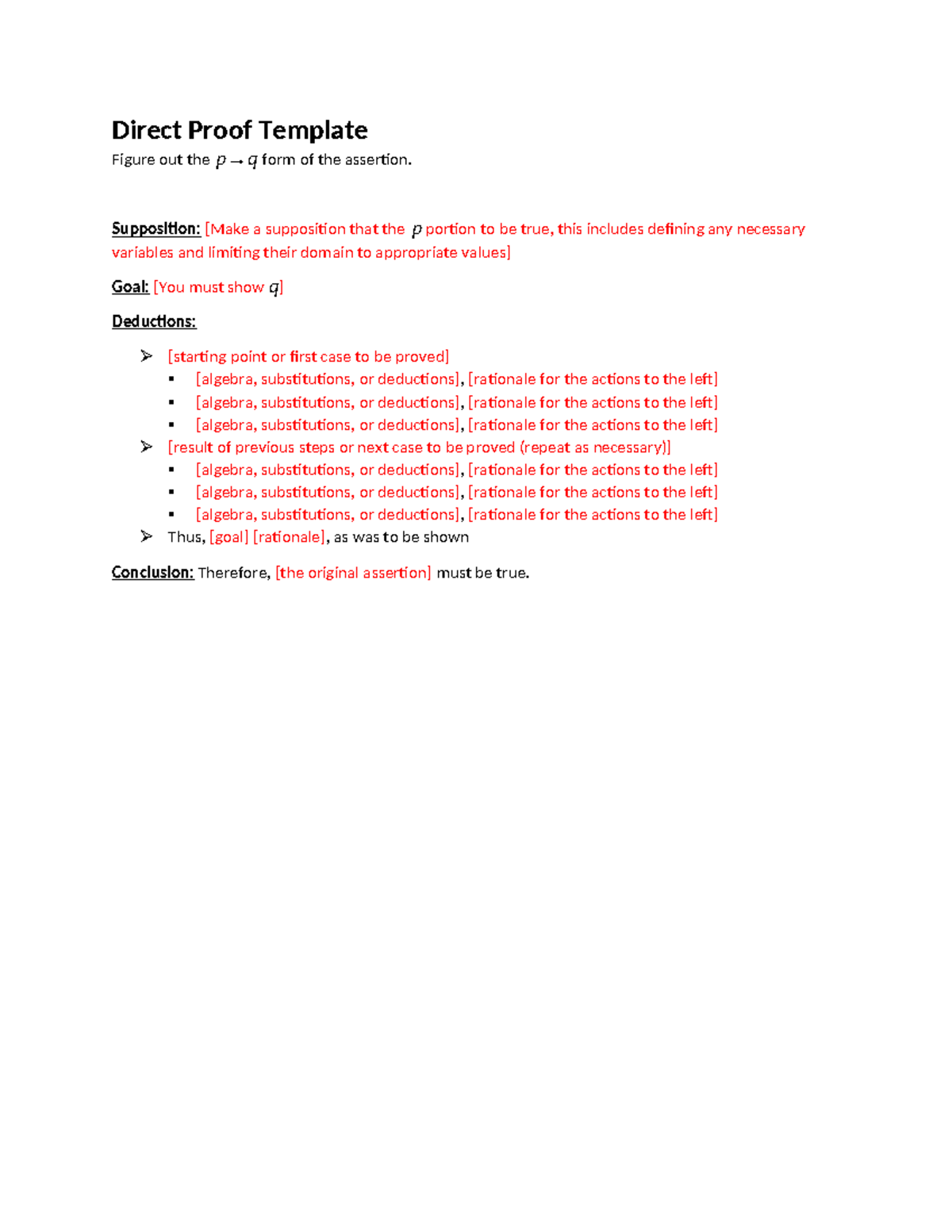 Direct Proof Template - Answer to assignments - Direct Proof Template ...