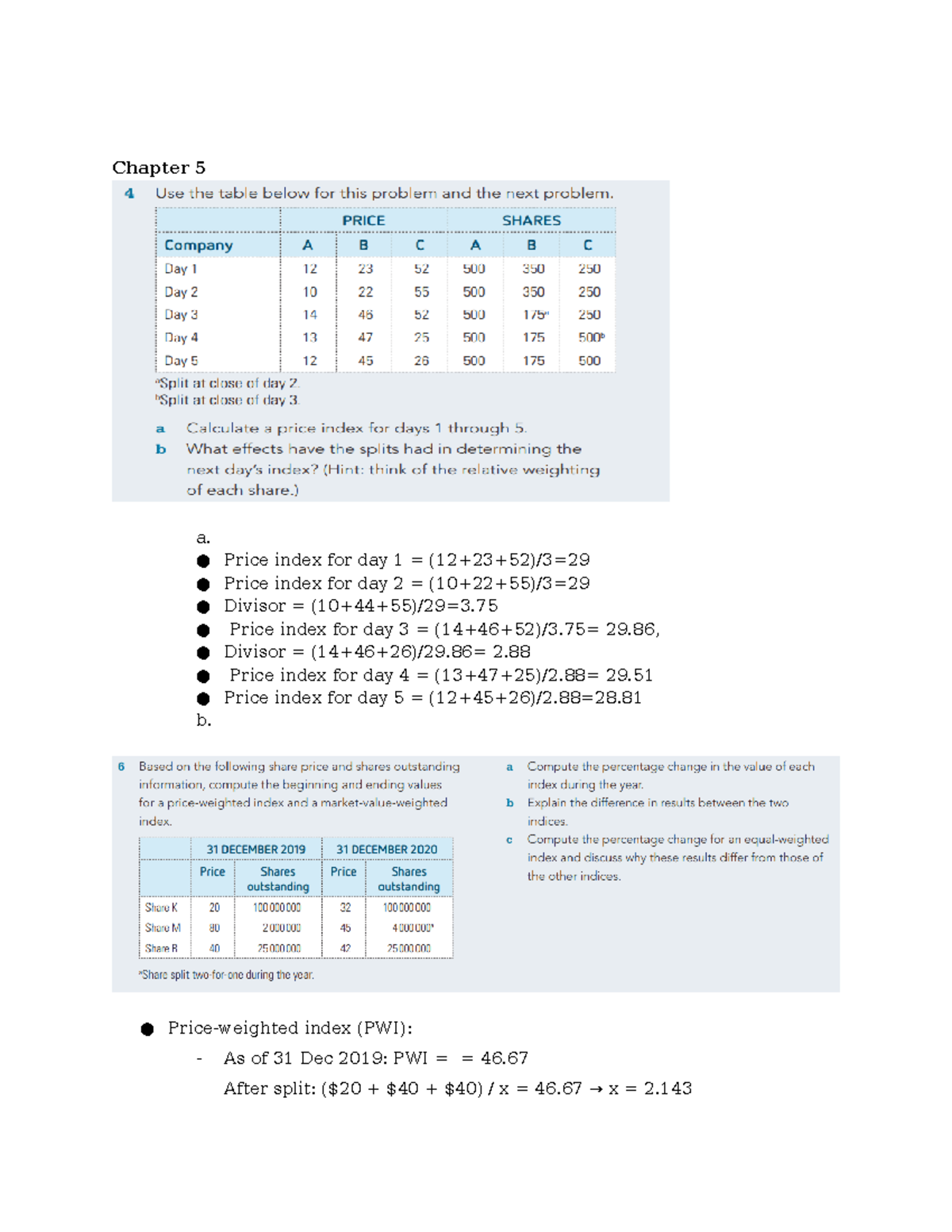 IM-Homework - Chap 16 - Chapter 5 a. Price index for day 1 = (12+23+52 ...