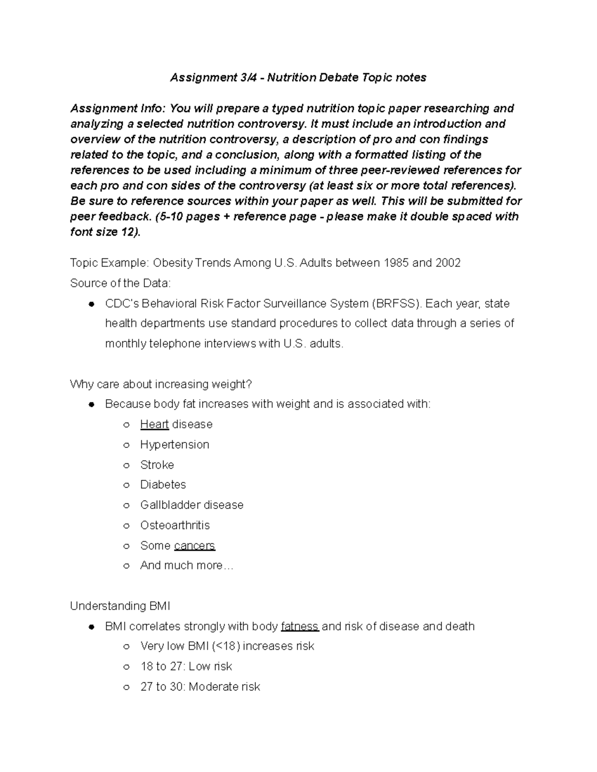Assignment 3 Notes - Assignment 3/4 - Nutrition Debate Topic notes ...