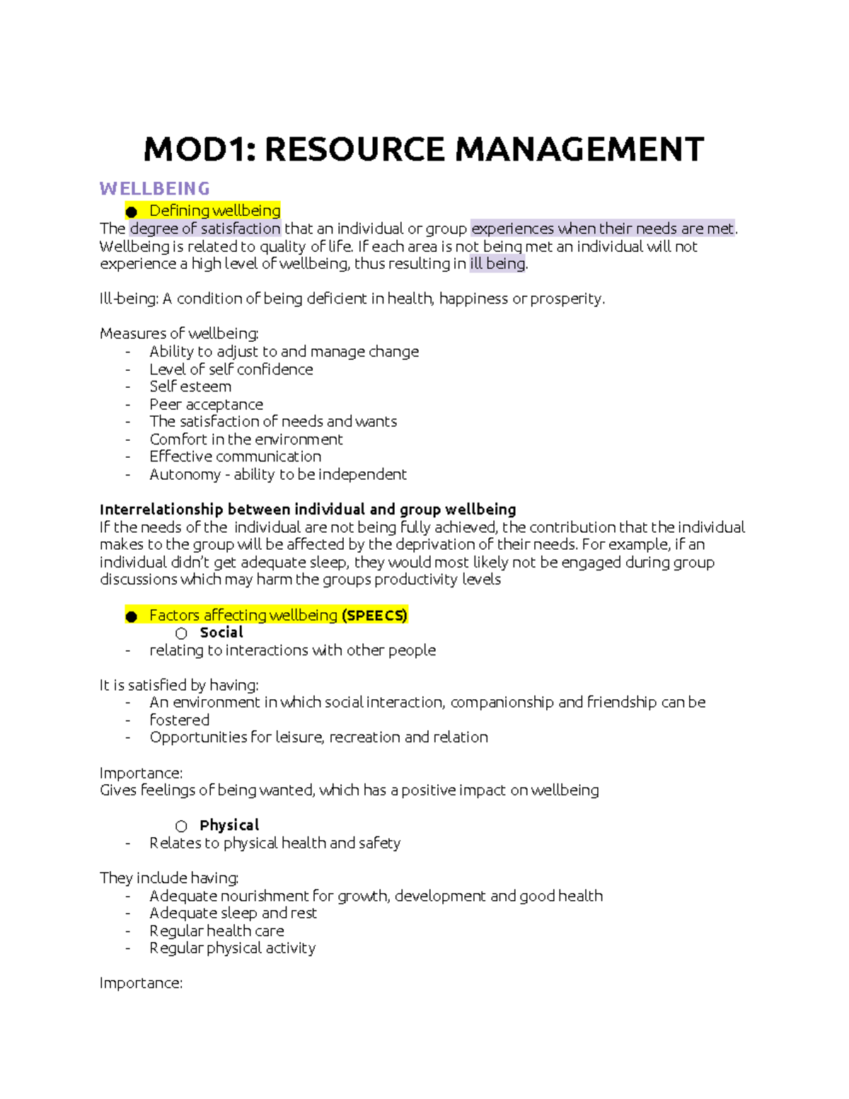 Pcafs Summary - resource management notes - MOD1: RESOURCE MANAGEMENT ...