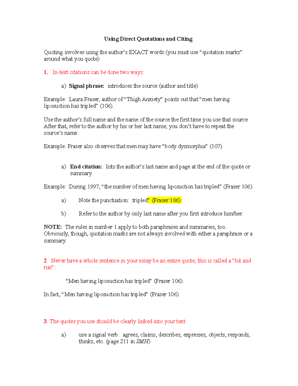 Quotations - First week of class coursework - Using Direct Quotations ...