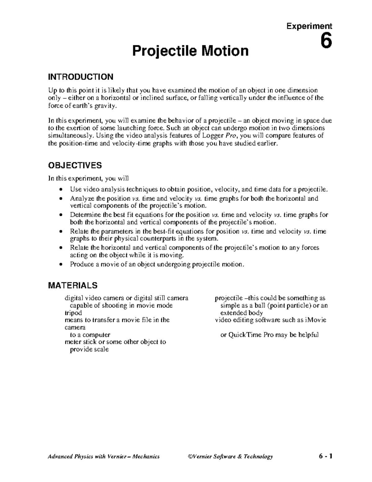 06 Projectile Motion - physics - 6 Advanced Physics with Vernier ...