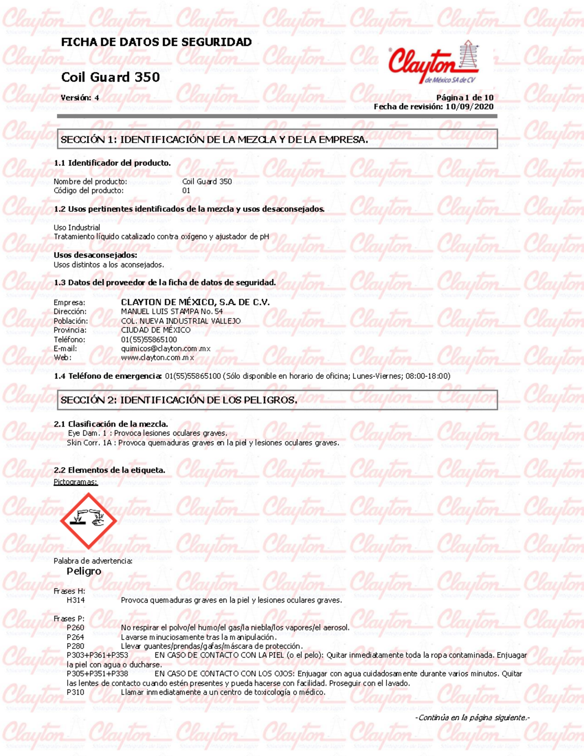 01 Coil Guard 350 - Coil Guard 350 Versión: 4 Página 1 de 10 Fecha de ...