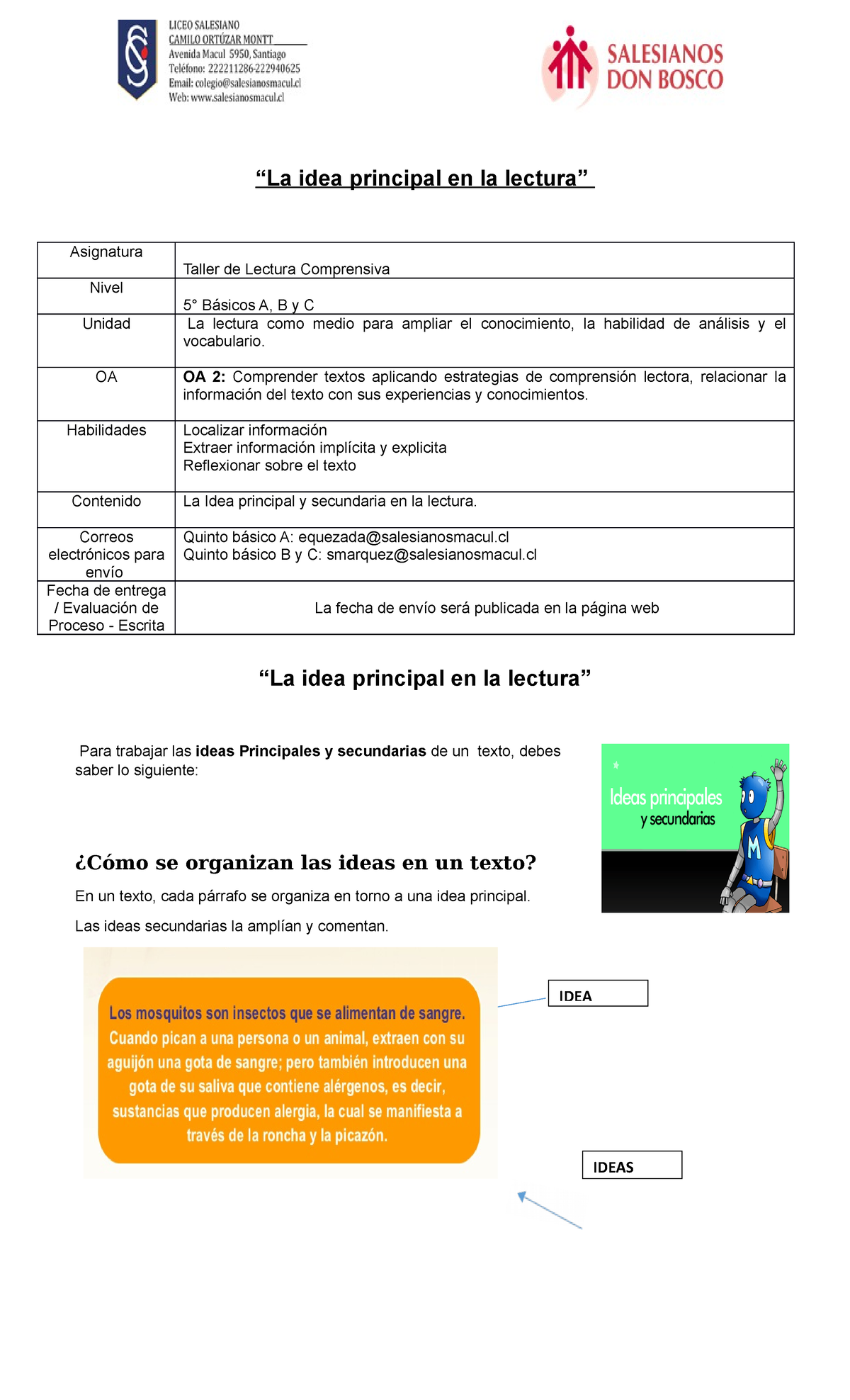 Guía N° 2. Taller de Lectura Ale Rinaldi - “La idea principal en la ...