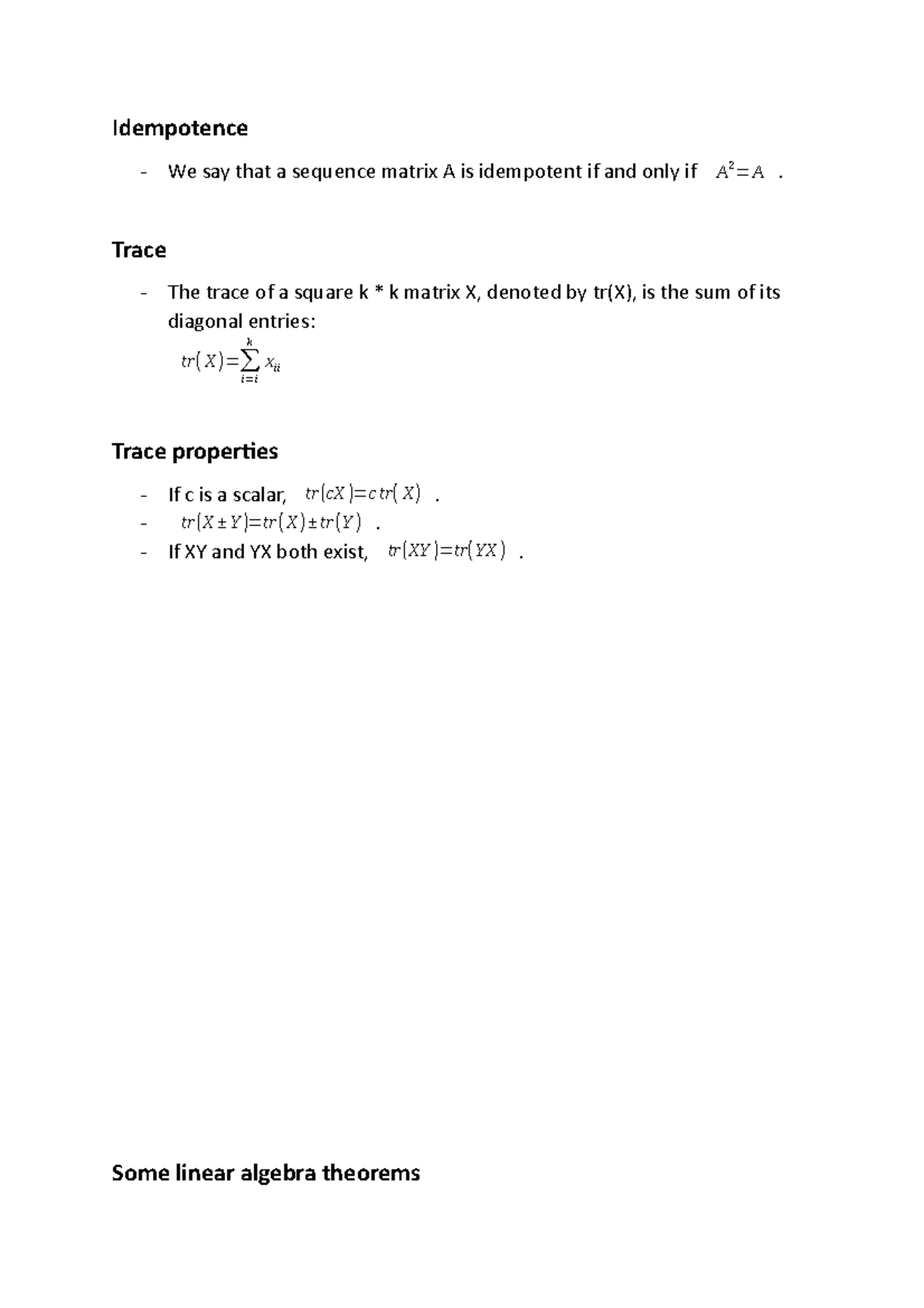 Lecture 3 Idempotence We Say That A Sequence Matrix A Is Idempotent If And Only If A 2 A