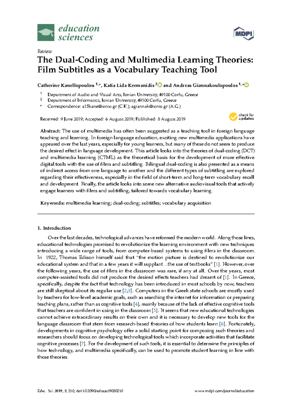 Education 09 00210 v3 - education sciences Review The Dual-Coding and ...