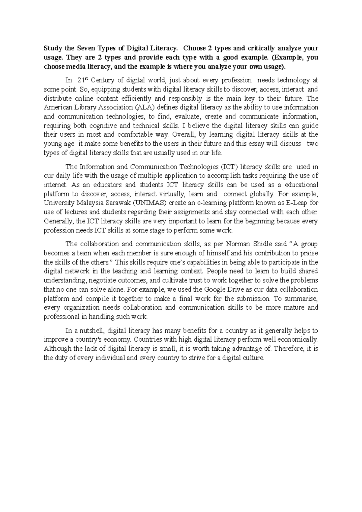 Digital Literacy (Essay 2) - Study the Seven Types of Digital Literacy ...
