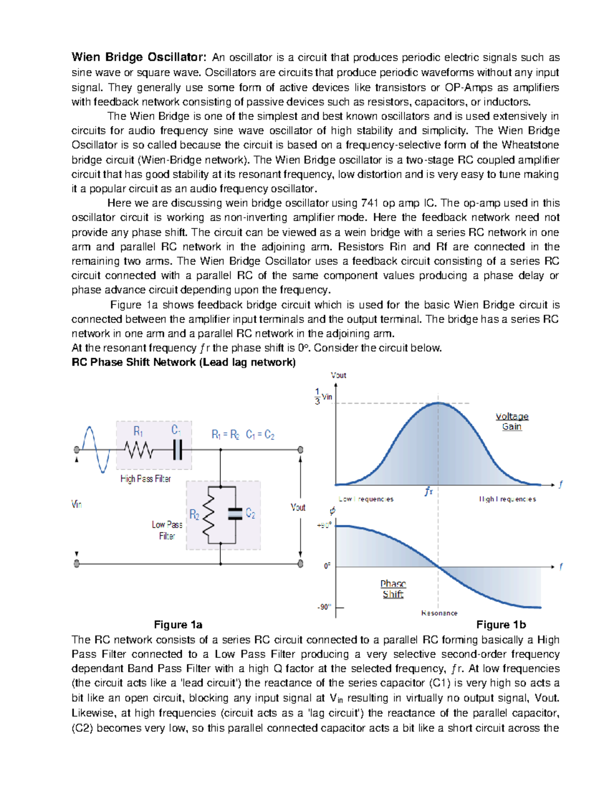 Wein bridge oscillator - Wien Bridge Oscillator: An oscillator is a ...