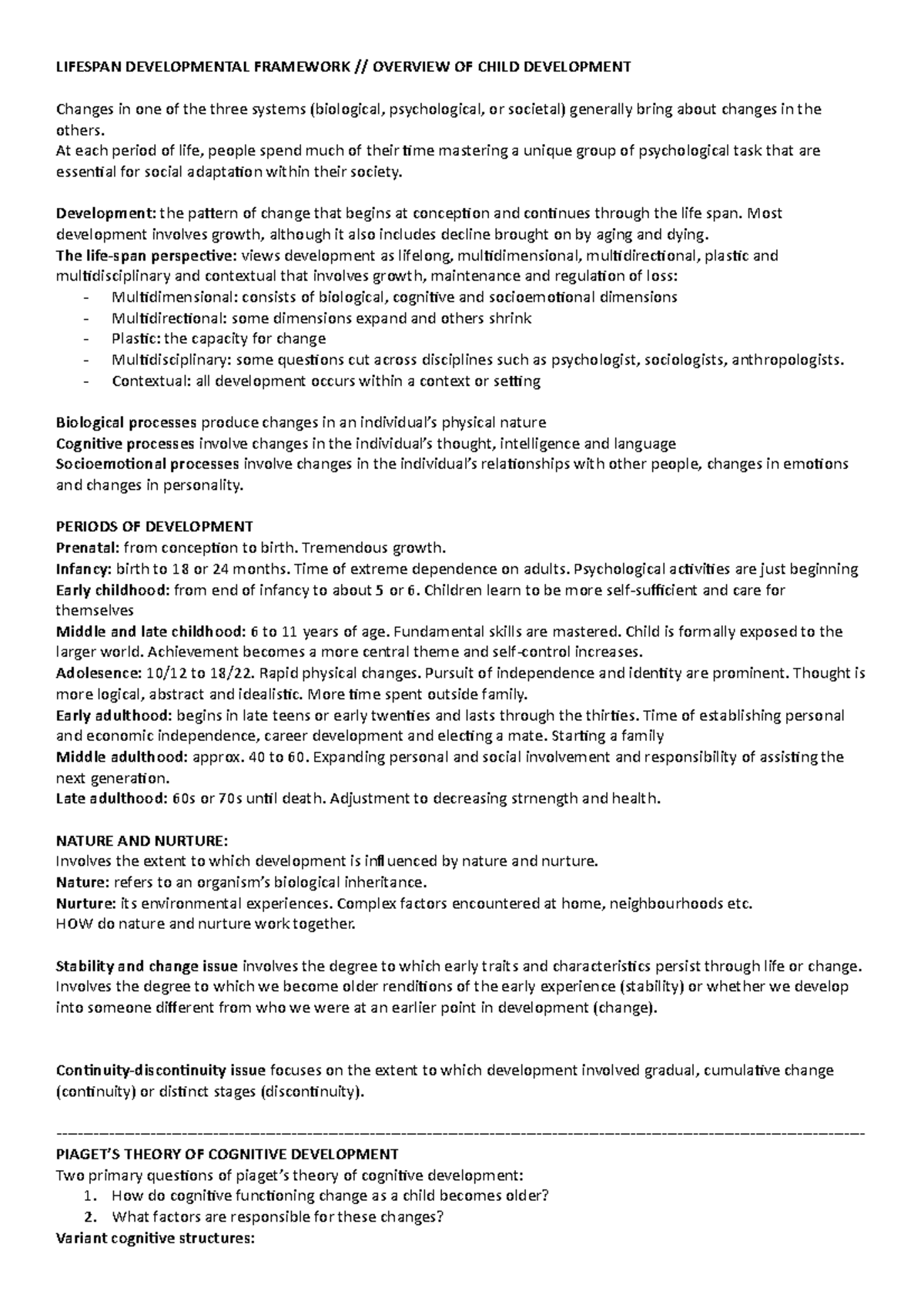 Lifespan development - LIFESPAN DEVELOPMENTAL FRAMEWORK // OVERVIEW OF ...