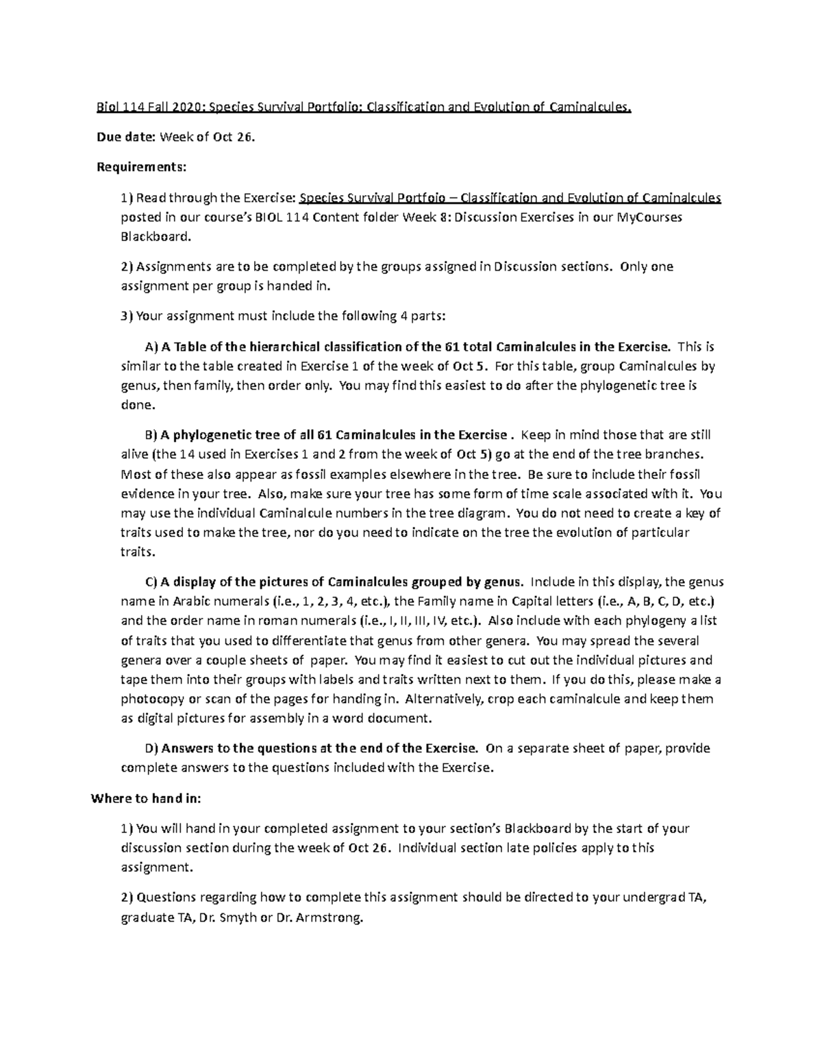 Species Survival Portfolio - Description of Classification and ...