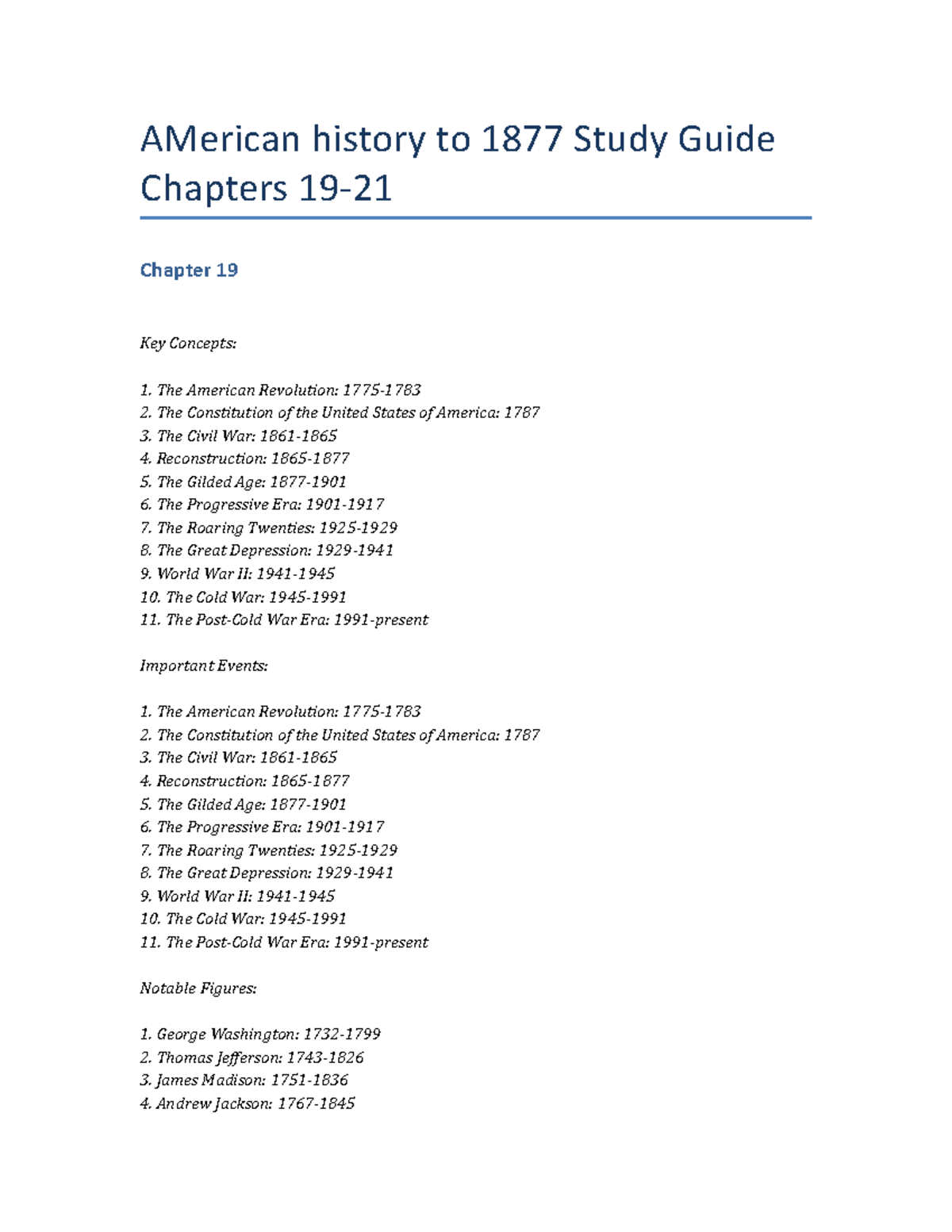 AMerican history to 1877 Study Guide Chapters 19-21 - AMerican history ...