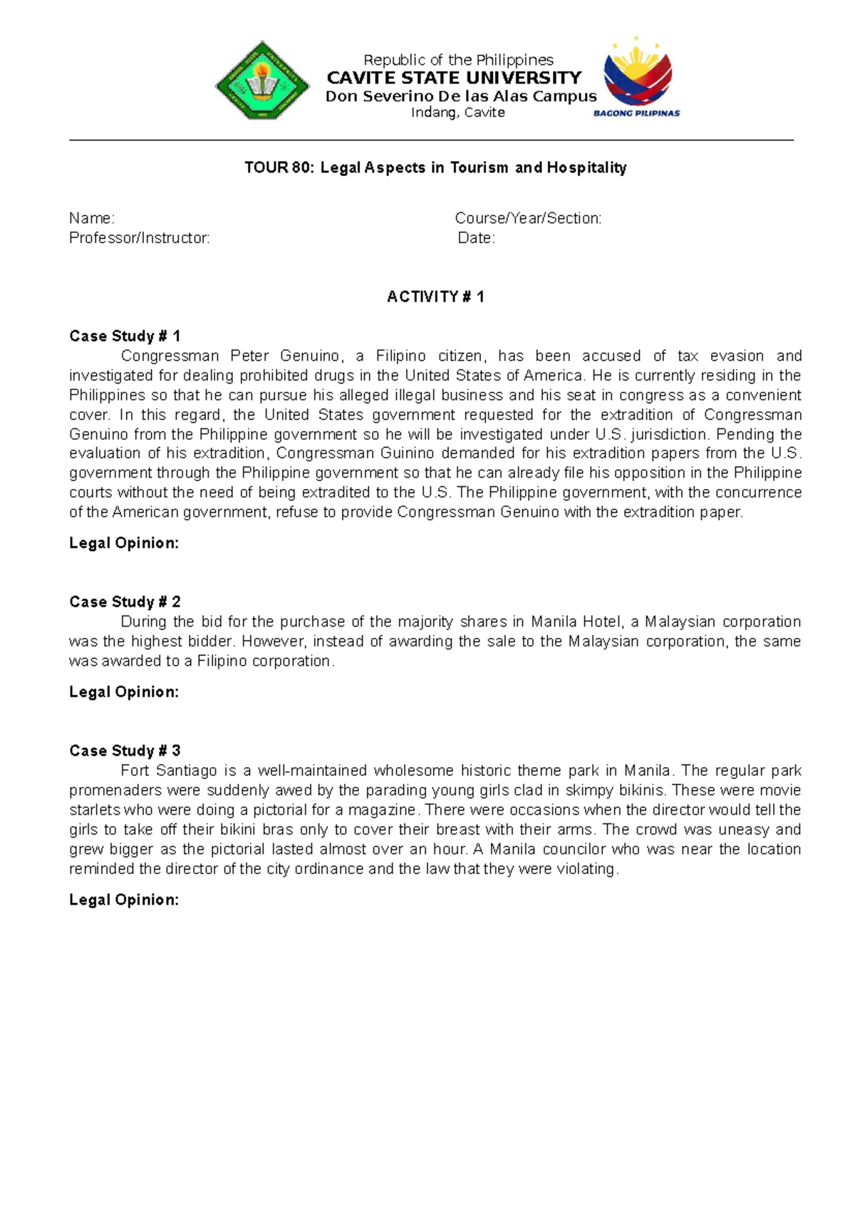 Legal-Activity-Format - Republic of the Philippines CAVITE STATE ...
