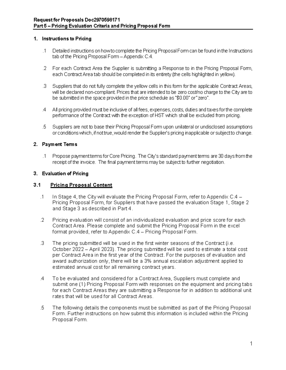 Pricing Evaluation Criteria and Proposal Form for RFP Doc2970598171 ...
