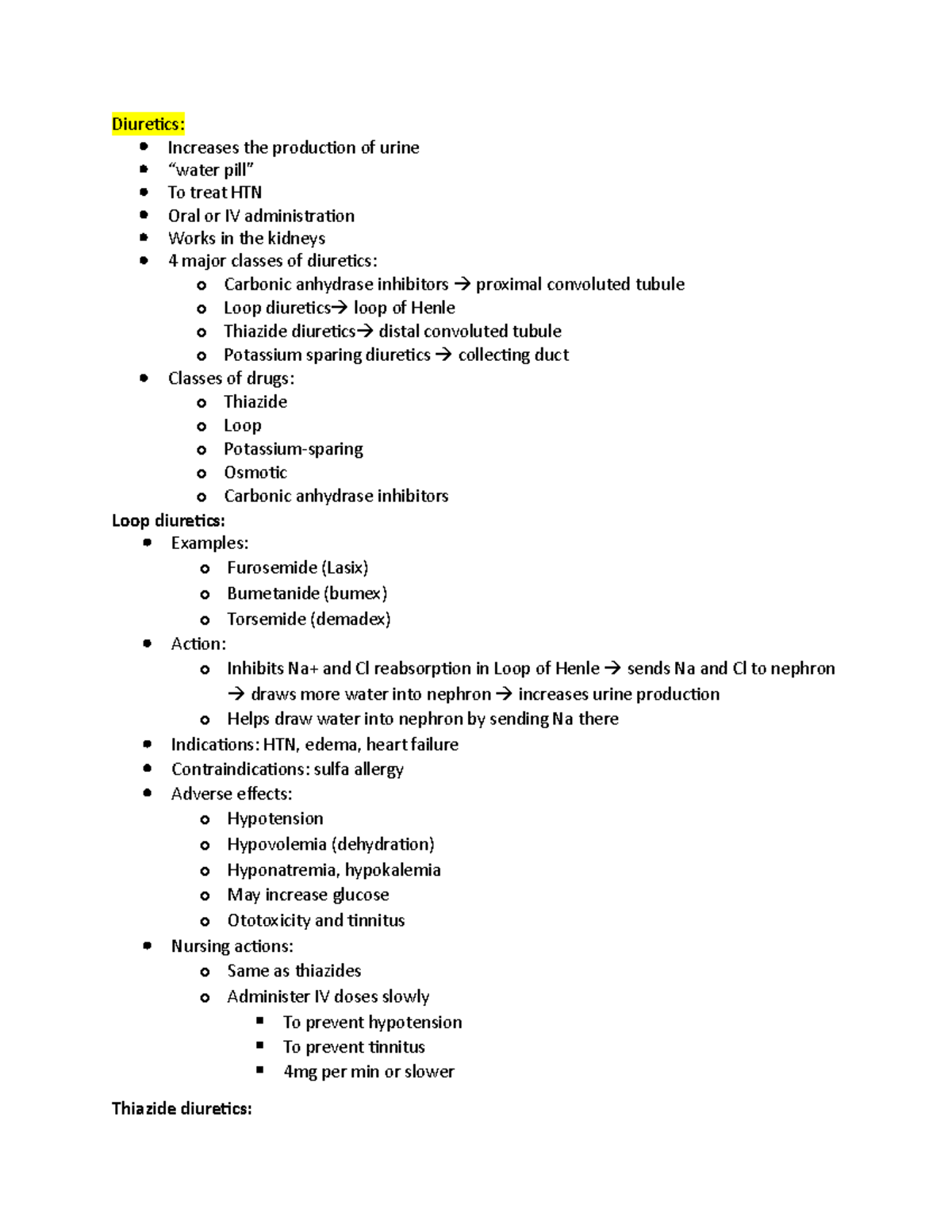 STUD-Diuretics - Lecture Notes for diuretic medications - Diuretics ...