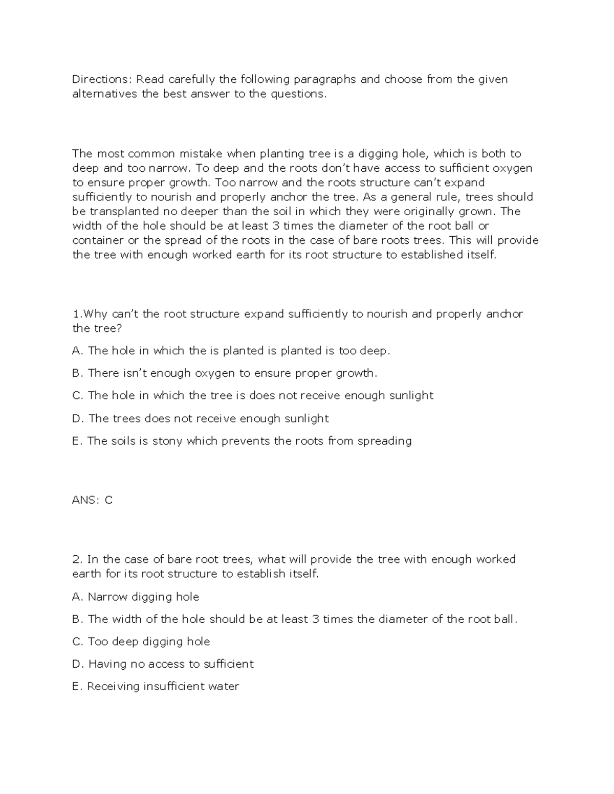 Reading Comprehension Part 1 - Directions: Read carefully the following ...