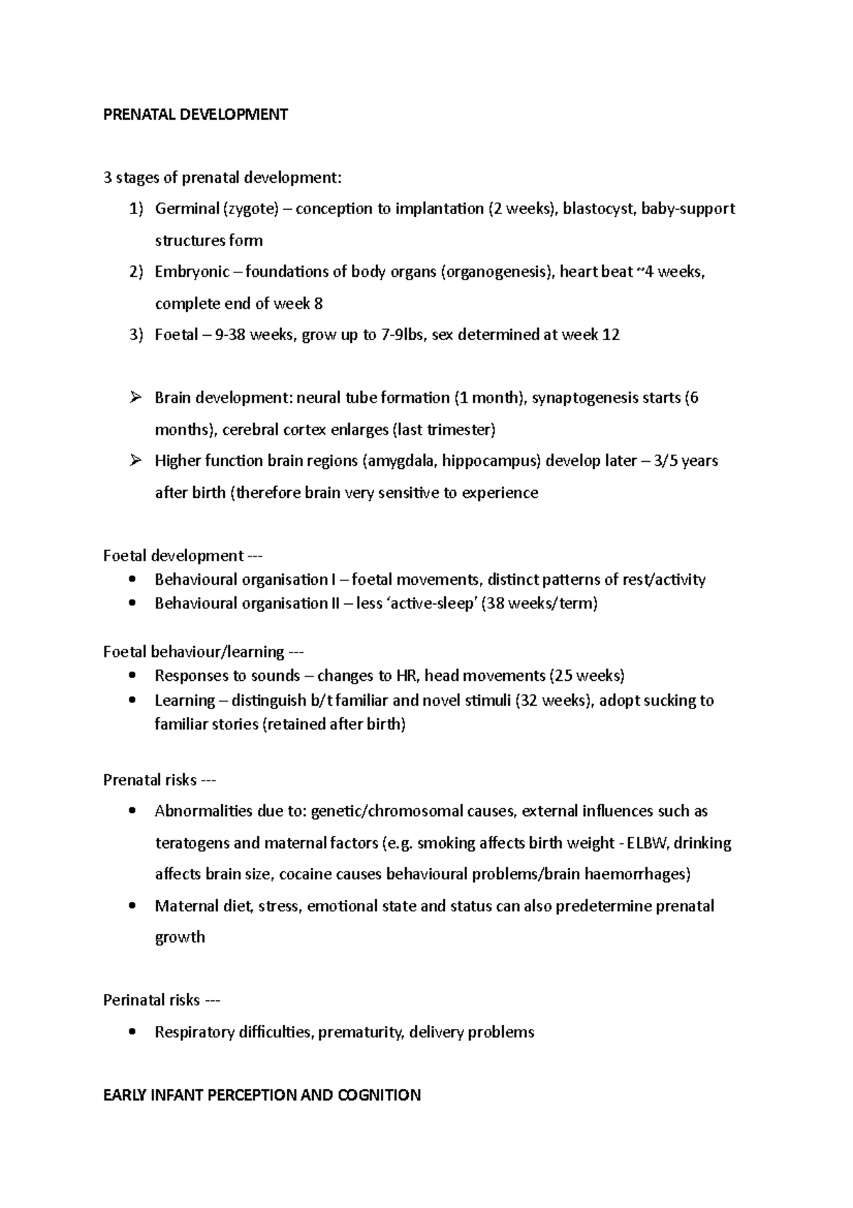Developmental psych exam prep - PRENATAL DEVELOPMENT 3 stages of ...