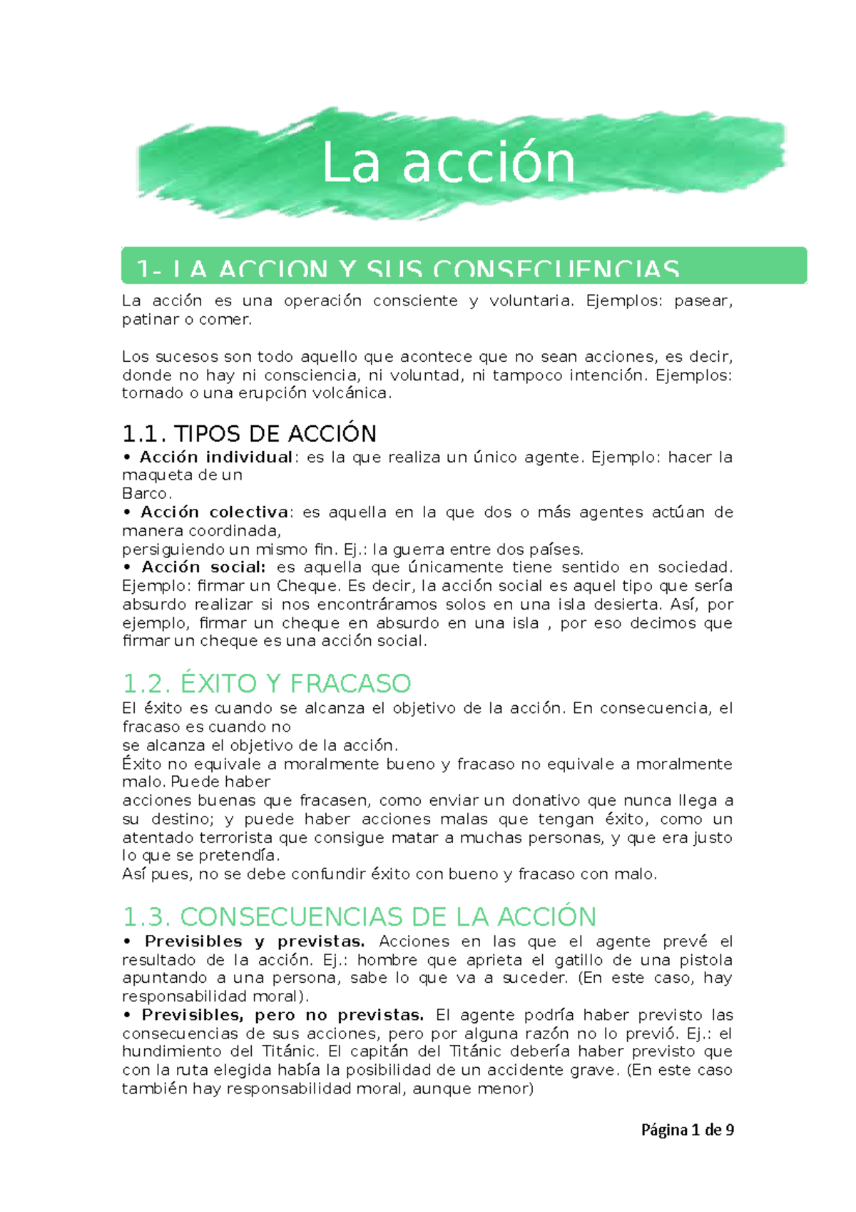 TEMA 5 LA Accion - apuntes filosofia 1ºbachillerato - La acción es una ...
