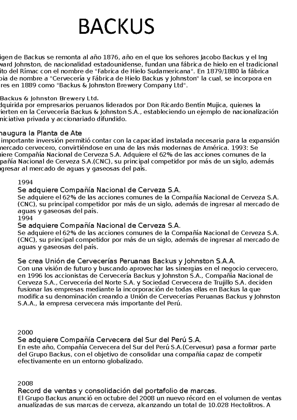 Backus - completo - BACKUS El origen de Backus 1876, año en el que los ...