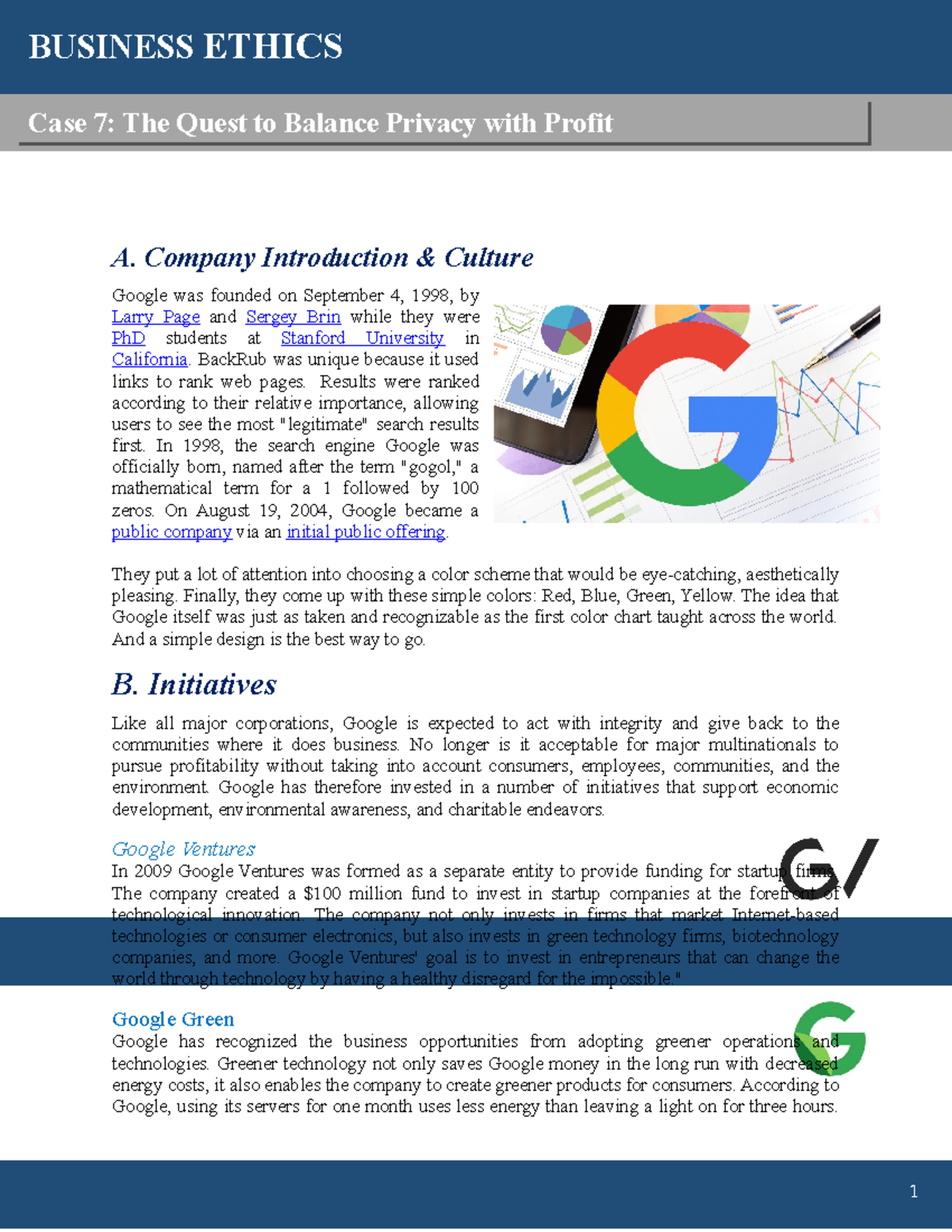 Business-Ethics-Assignment - A. Company Introduction & Culture Google ...