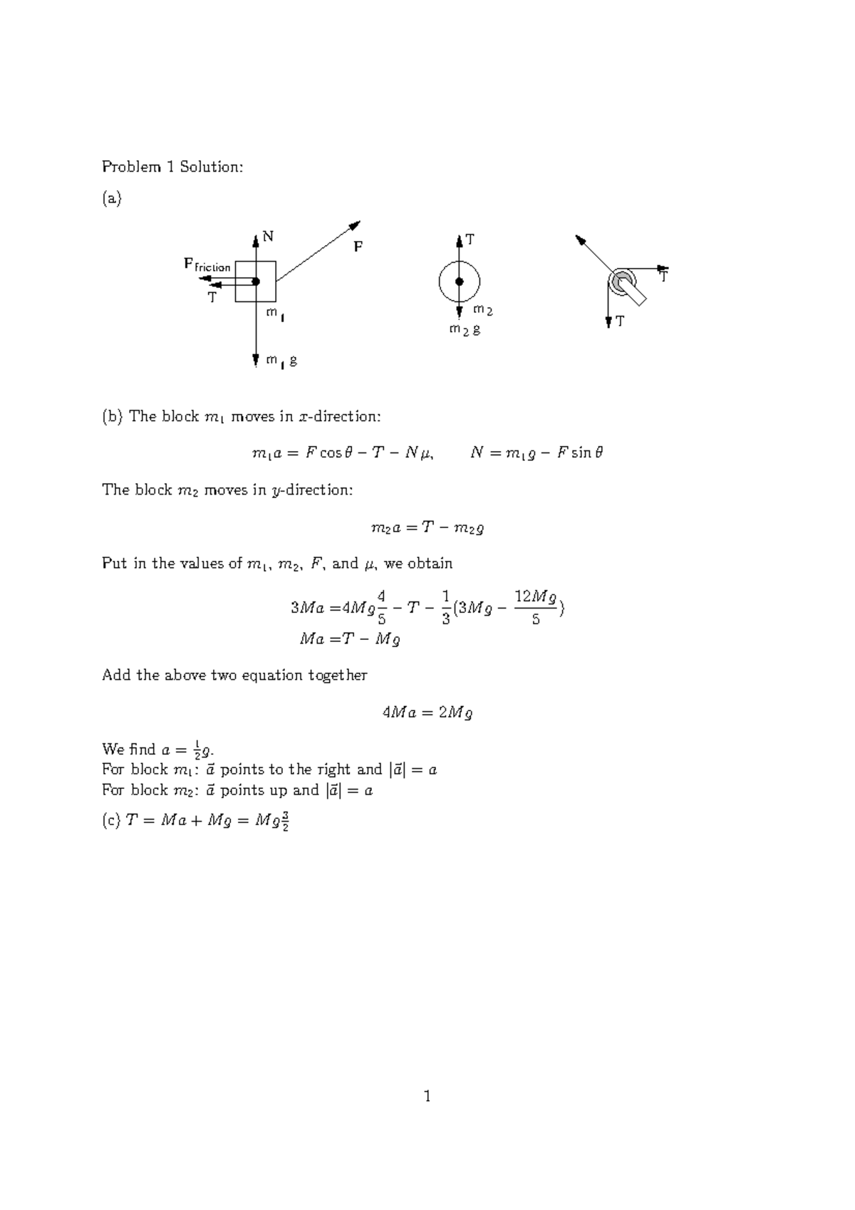 Exam 2 Chemistry - (a) F m 1 T F friction m 1 g N m 2 m 2 g T T T (b ...
