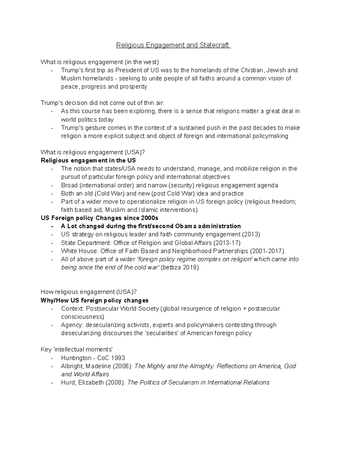 IPR 16 - Lecture notes 16 - Religious Engagement and Statecraft What is ...