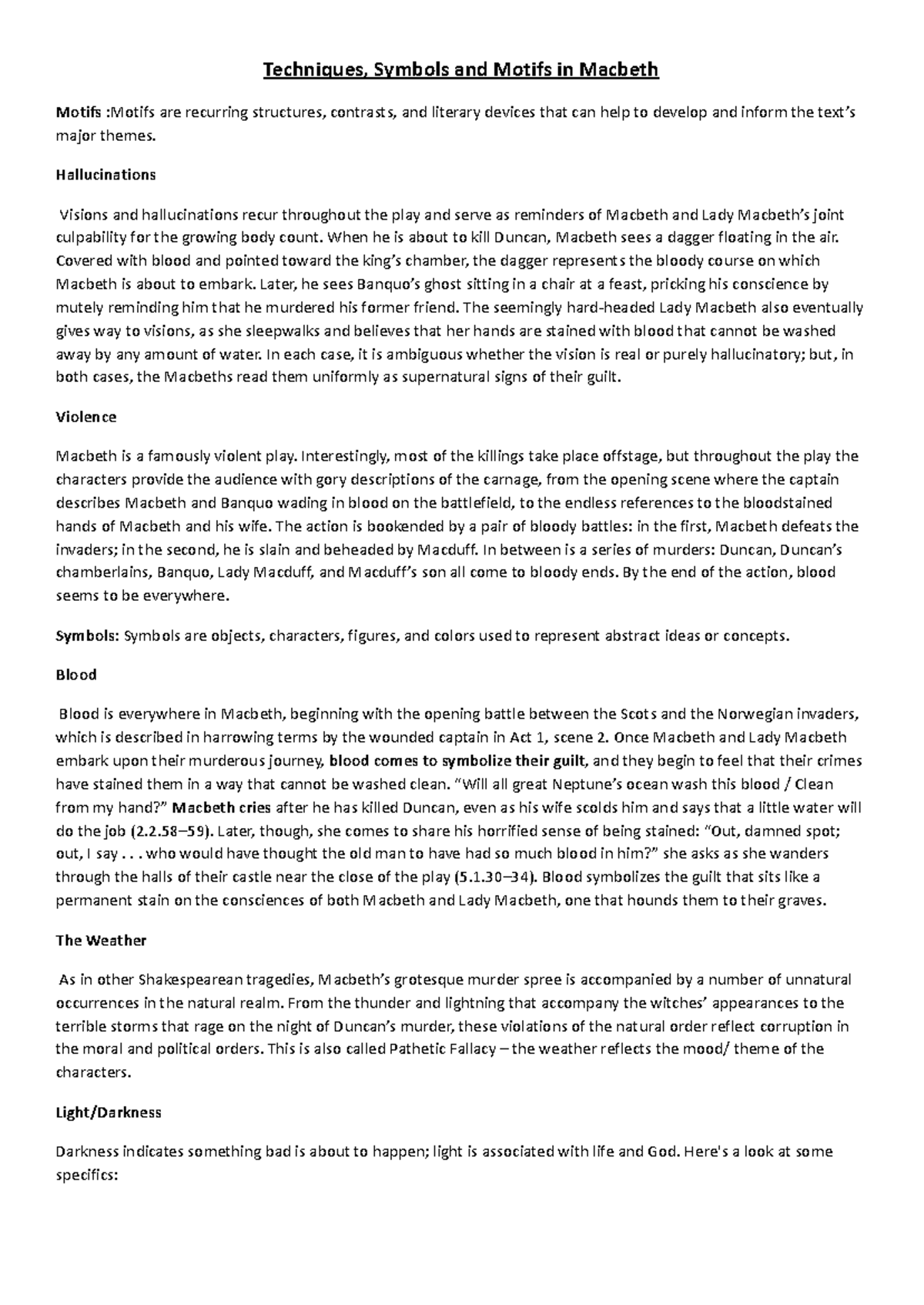 Techniques, Symbols and Motifs in Macbeth - Hallucinations Visions and ...