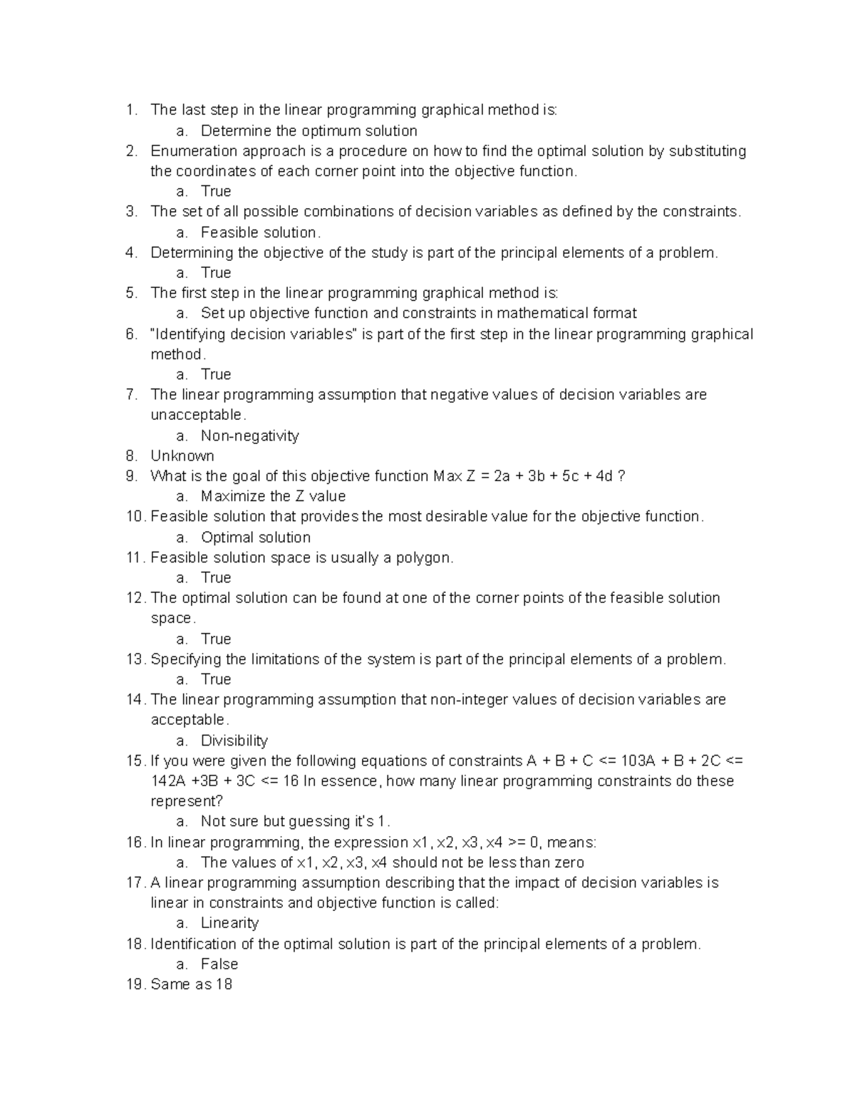 Quiz 2 Objective Type - Yur - The last step in the linear programming graphical method is: a ...