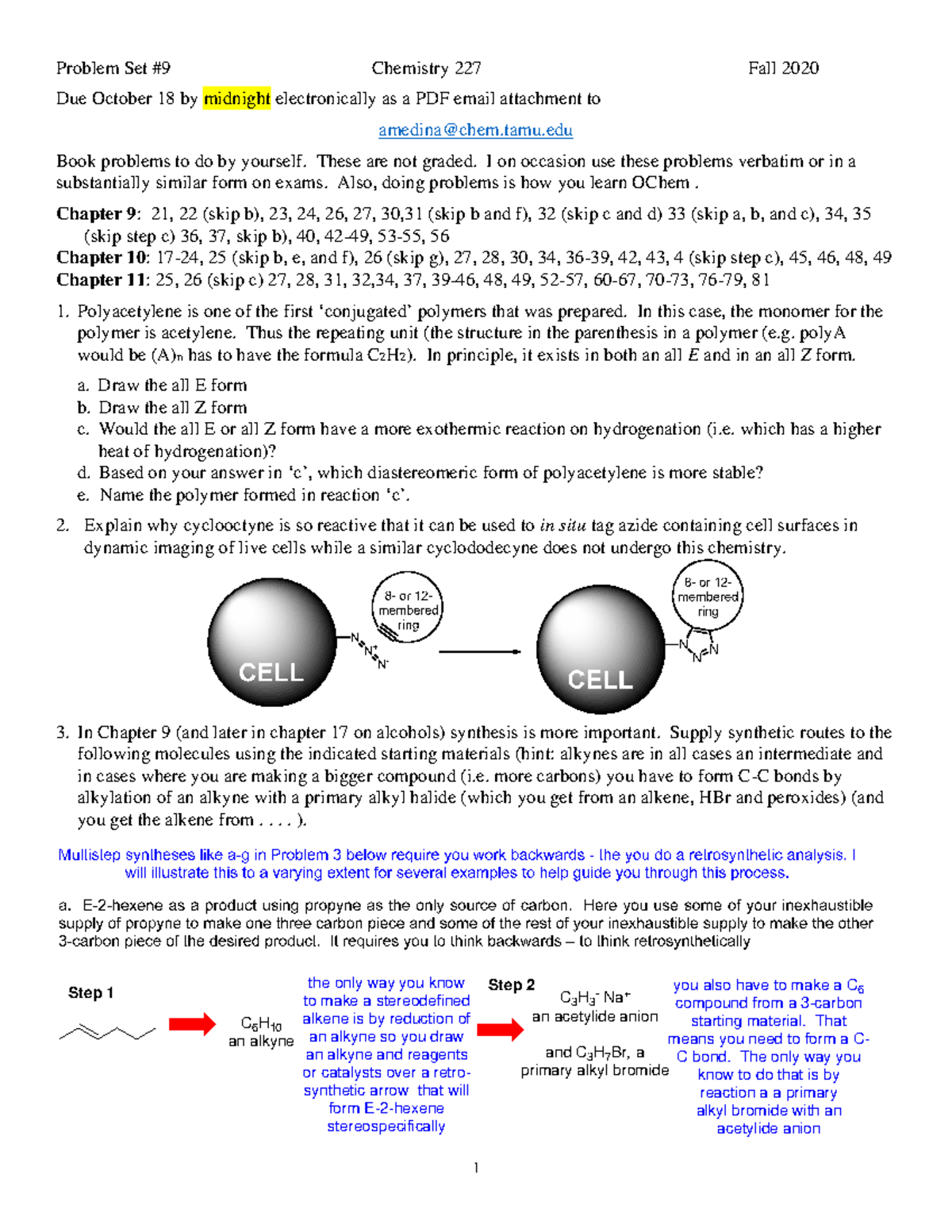 Fall2020chem227 P9 - Problems - Problem Set #9 Chemistry 227 Fall 2020 ...