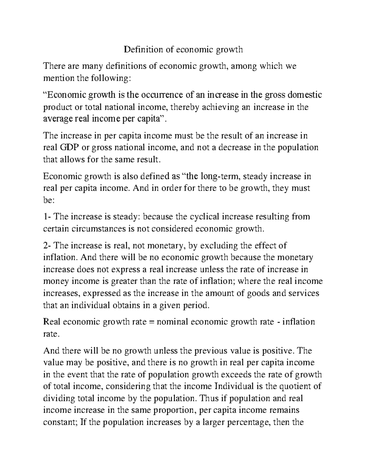 Definition of economic growth - Economic Development - Al-Azhar - Studocu