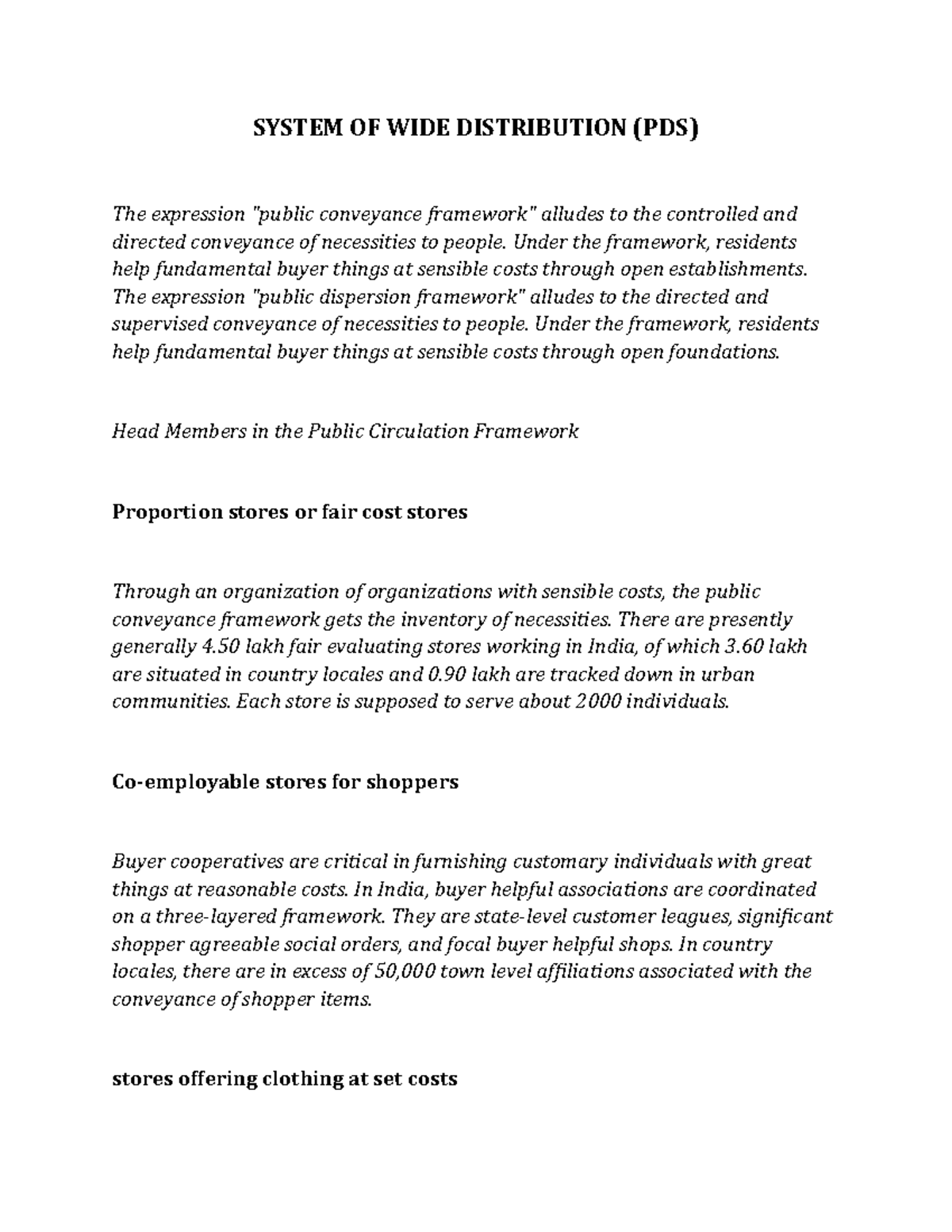 System OF WIDE Distribution (PDS) - SYSTEM OF WIDE DISTRIBUTION (PDS ...