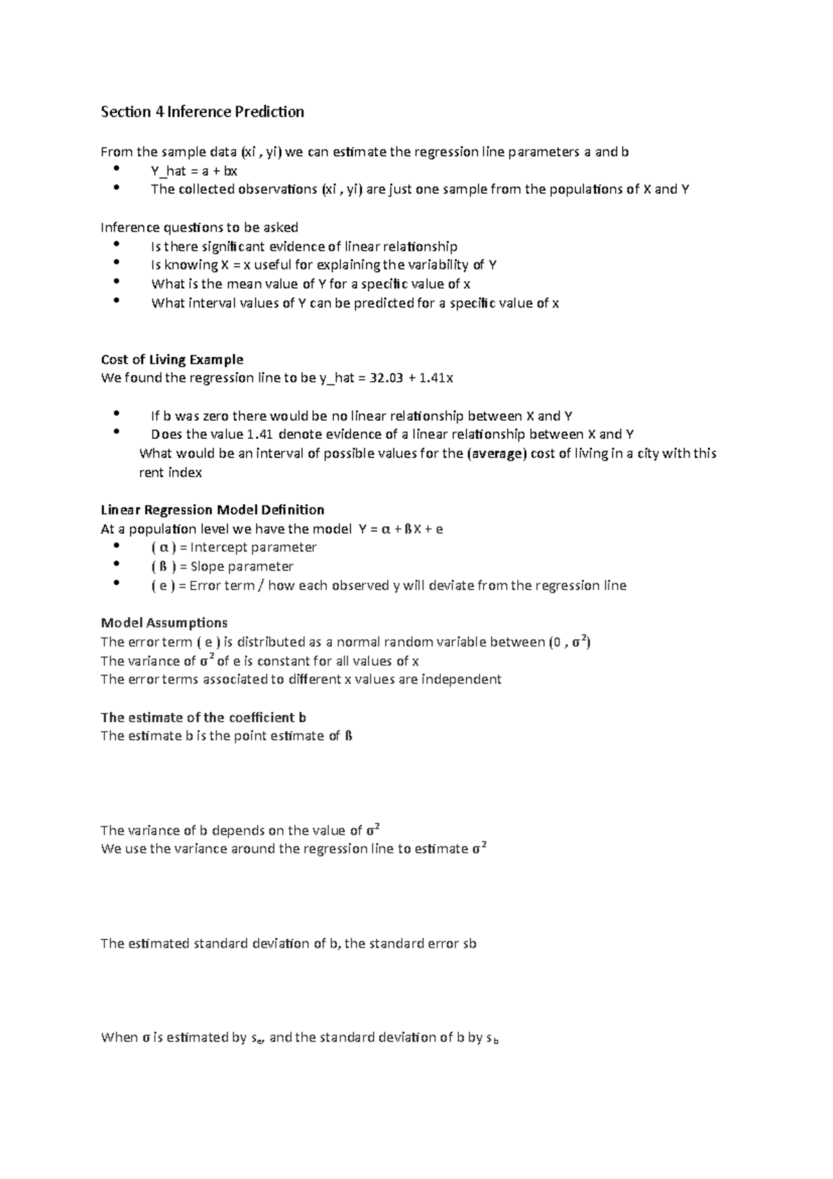 Section 4 Inference Prediction - Section 4 Inference Prediction From the sample data (xi , yi ...