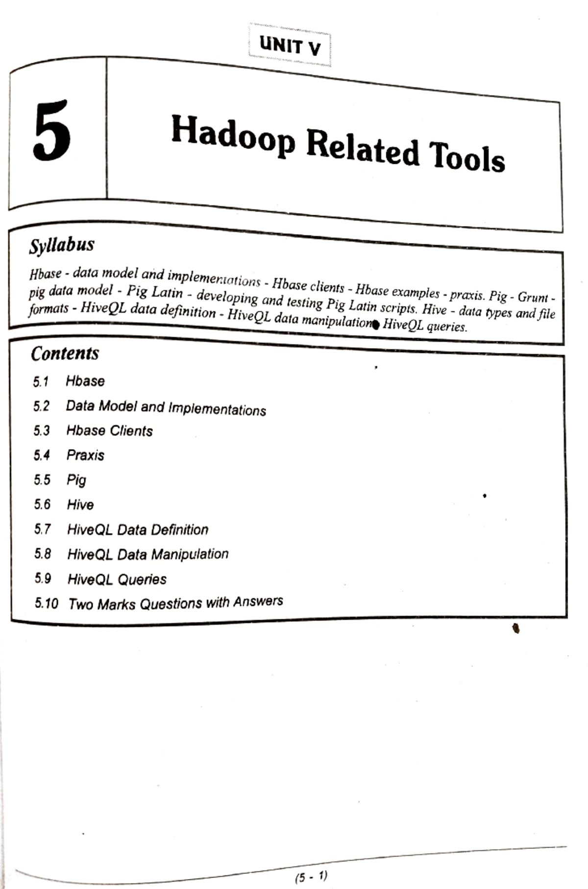 BDA Unit - UNIT V 5 Hadoop Related Tools Syllabus Hbase data data model model Pig and Latin ...