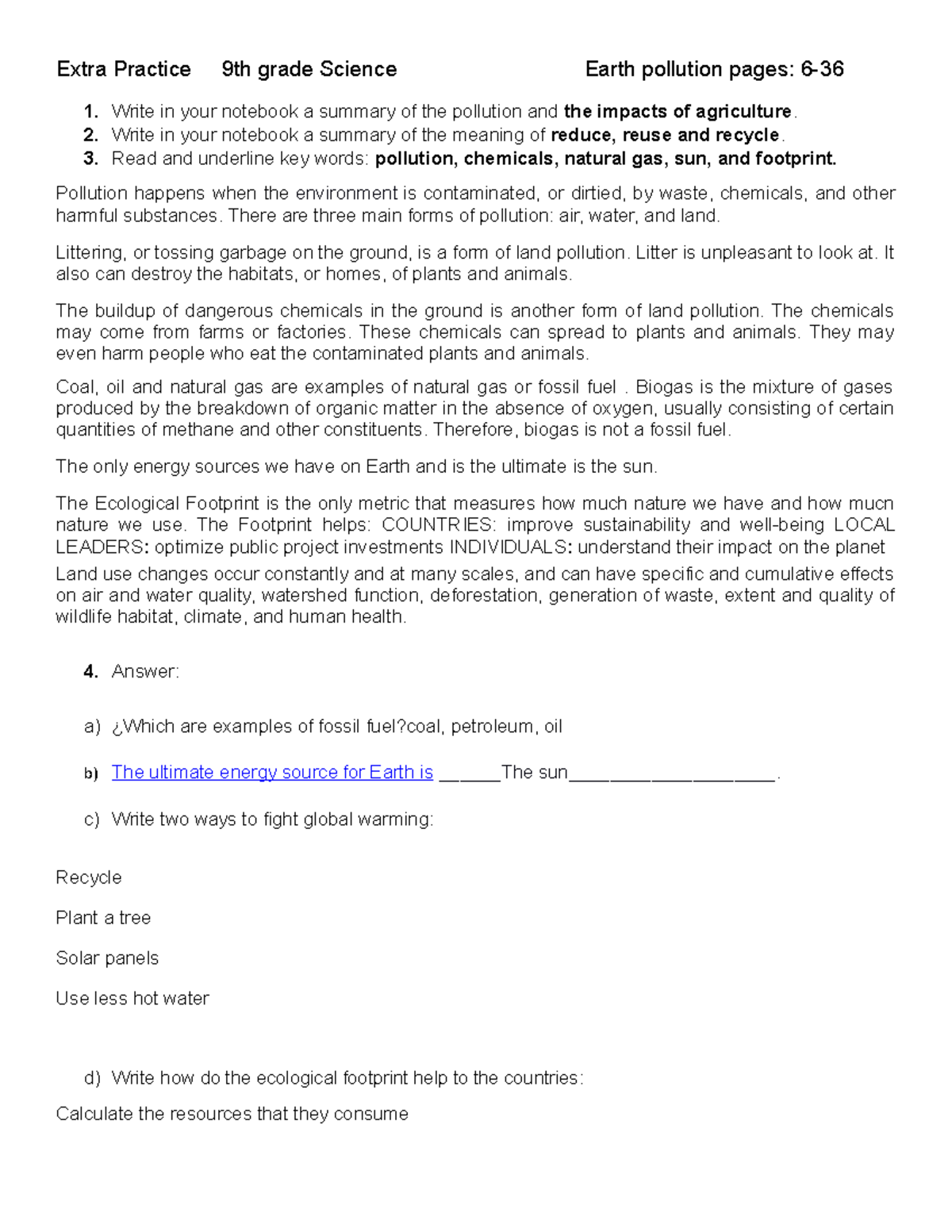 Science practice - aaaaaaaaaa - Extra Practice 9th grade Science Earth ...