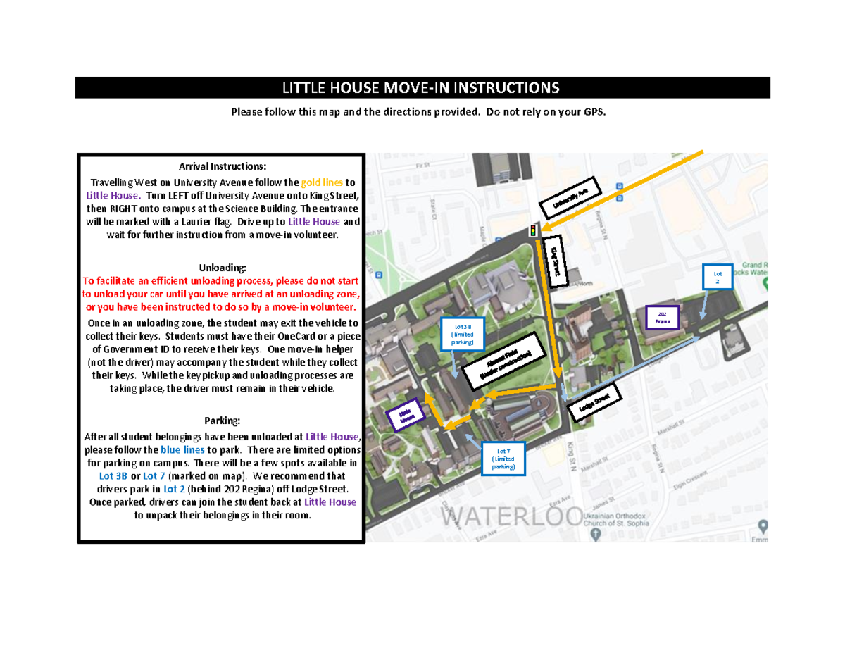 Little House - LITTLE HOUSE MOVE-IN INSTRUCTIONS Please follow this map ...