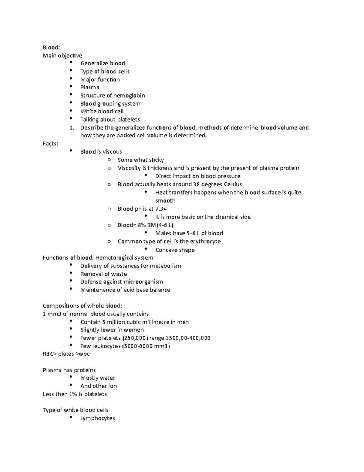 Blood - notes - Blood: Main objective Generalize blood Type of blood ...