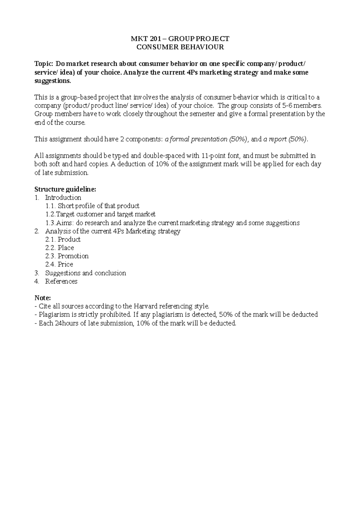 Group Project MKT 201 - MKT 201 – GROUP PROJECT CONSUMER BEHAVIOUR ...