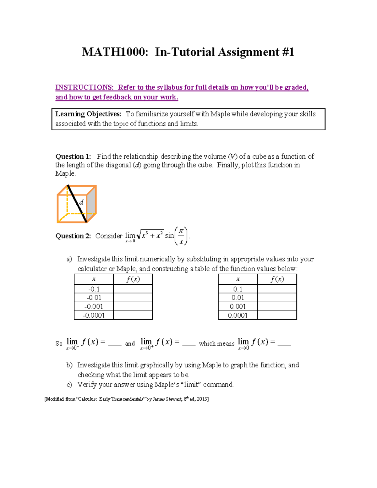 Assign 1 1000 USE - TUTORIAL - MATH1000: In-Tutorial Assignment INSTRUCTIONS: Refer to the ...