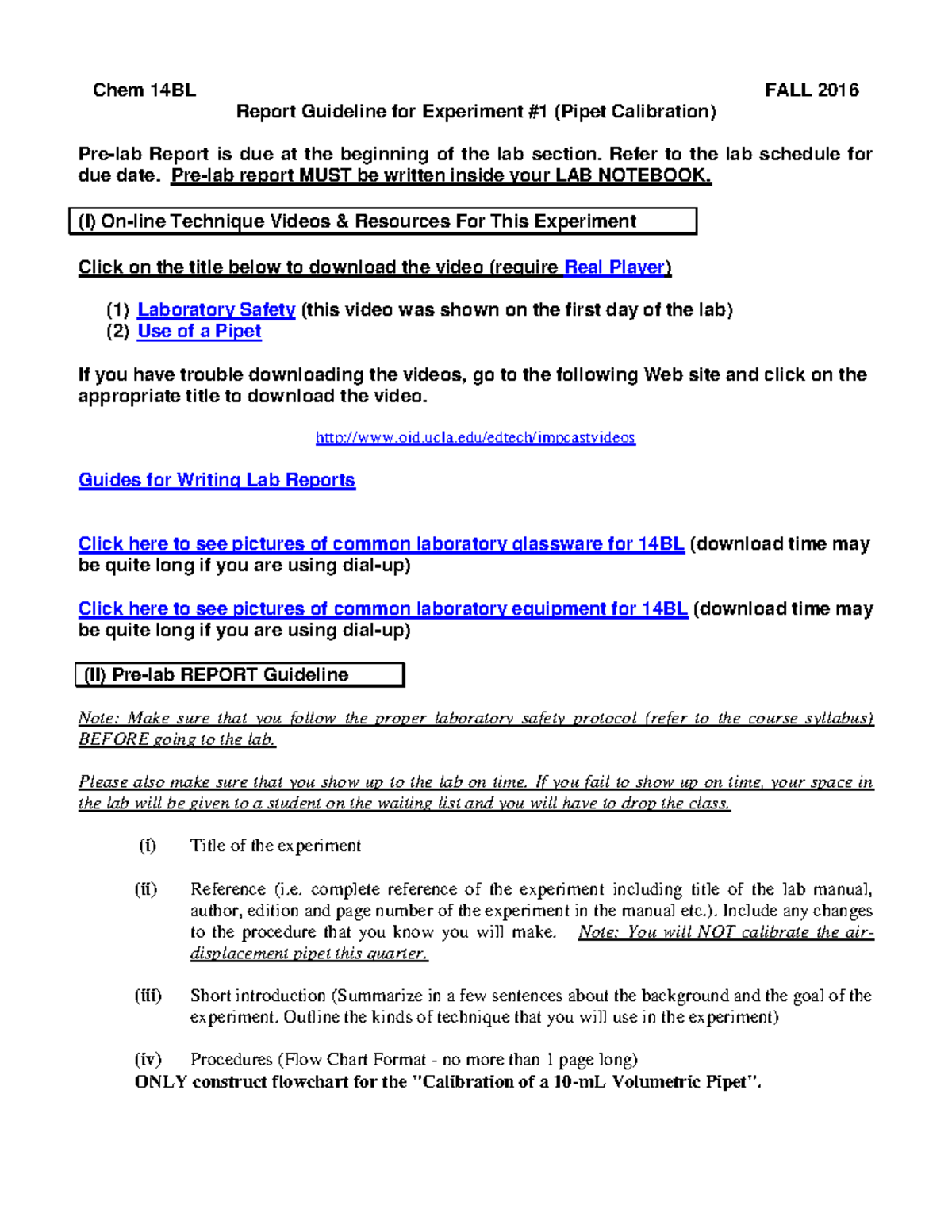 Report Guidelines for the pipet Calibration Experiment F 16 - Chem 14BL ...