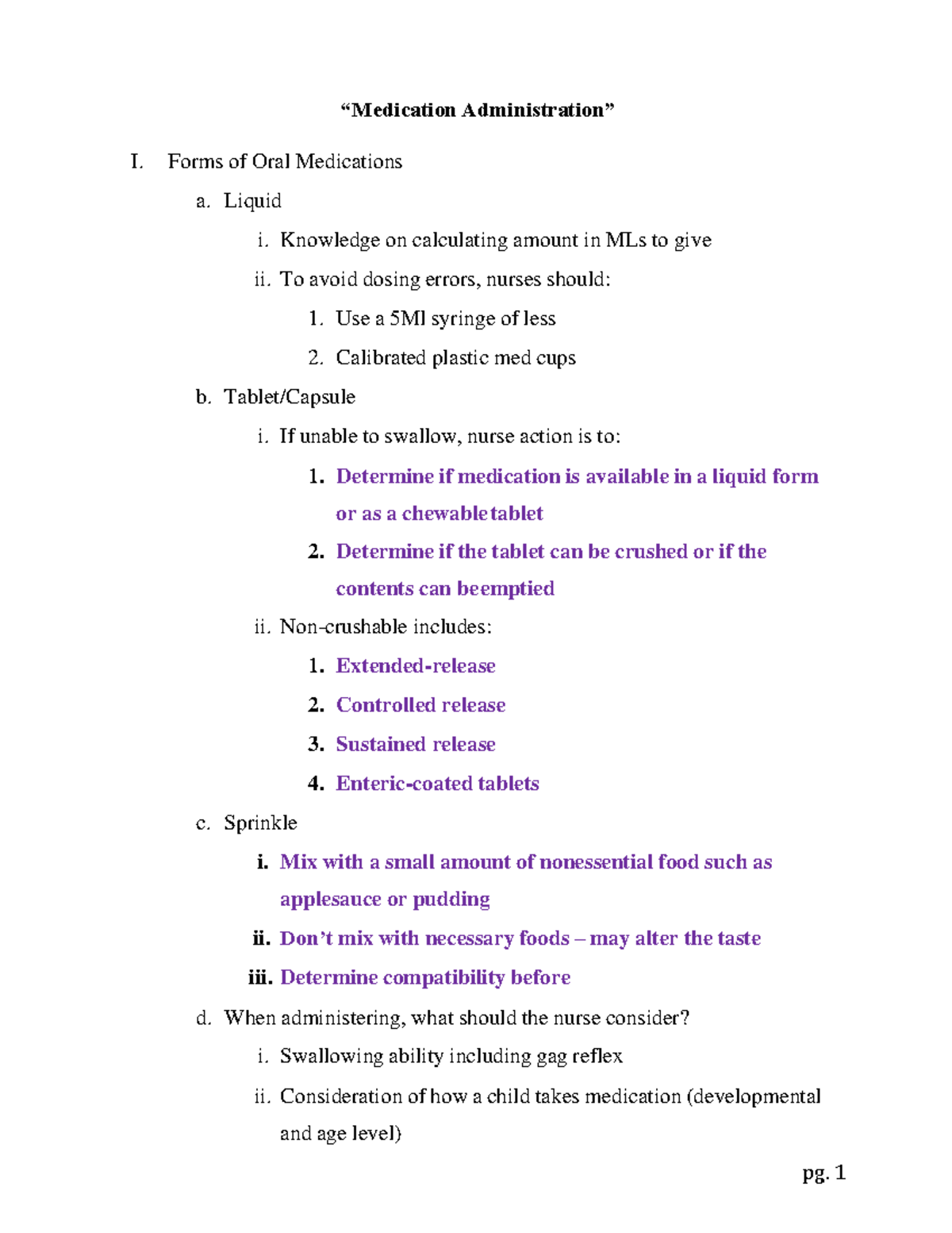 Medication Administration Study Guide - “Medication Administration” I ...
